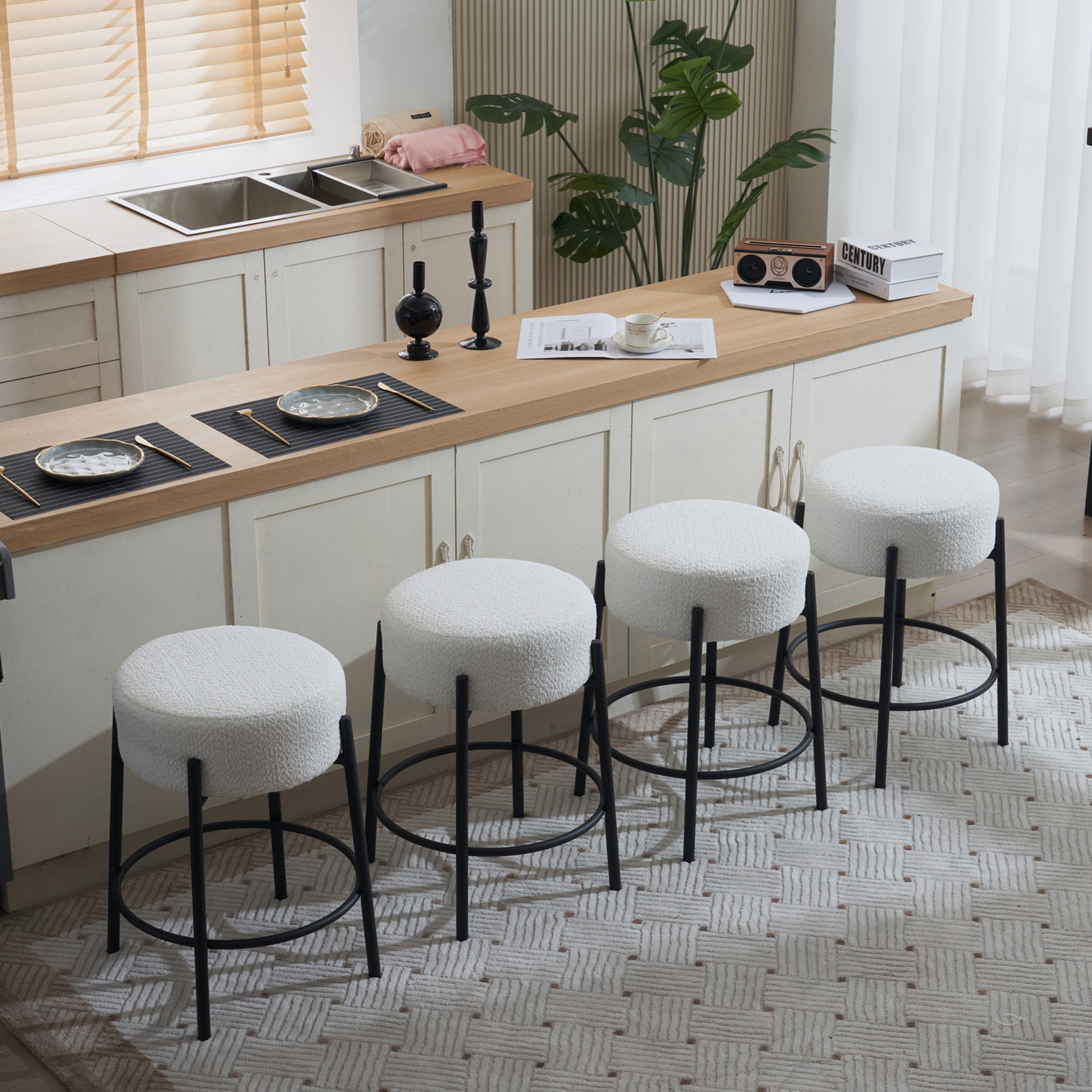 Ebern Designs Round Bar Stools, upholstered dining stools for kitchens ...