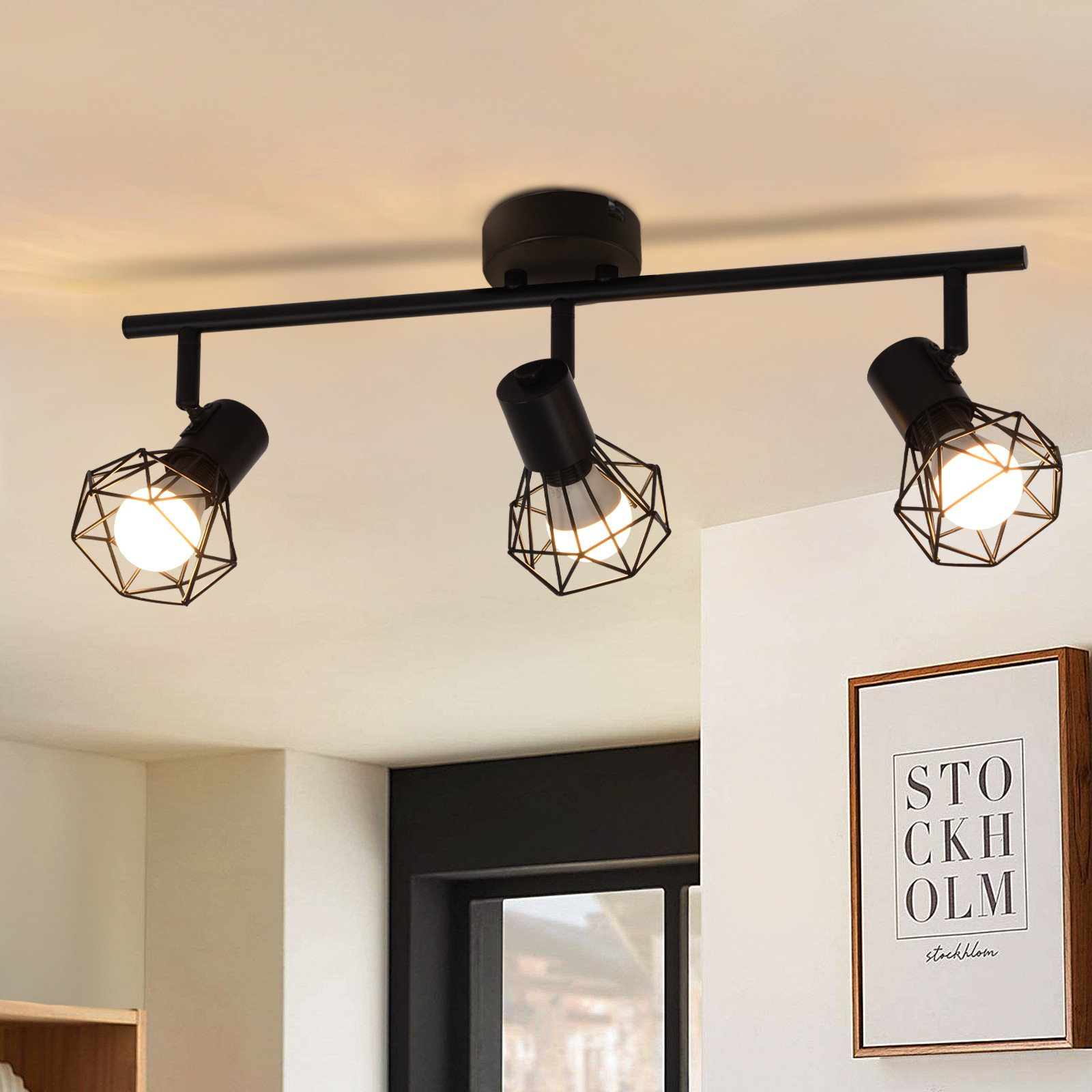 LoftDesigns 3 -Light E14 Ceiling Spotlight - Black Vintage Swiveling ...