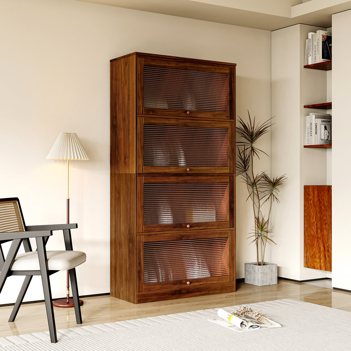 Loon Peak® Bookcase Contemporary Closed Back Glass Doors Office Storage ...
