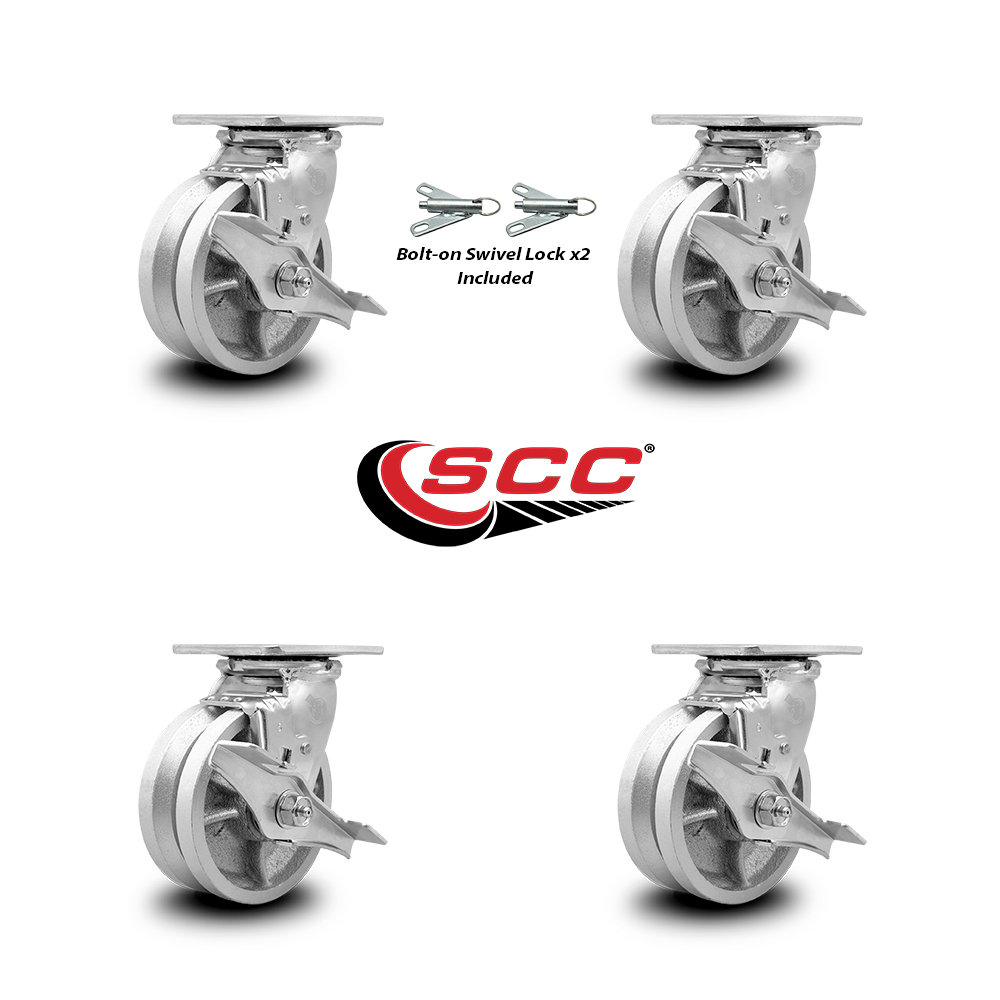 Service Caster 5 Inch V Groove Semi Steel Caster Set with Roller ...