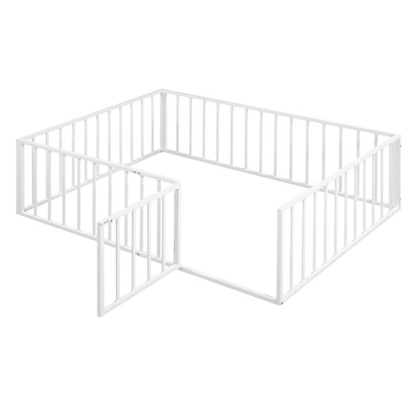 Harriet Bee Metal Floor Bed Frame With Fence And Door | Wayfair