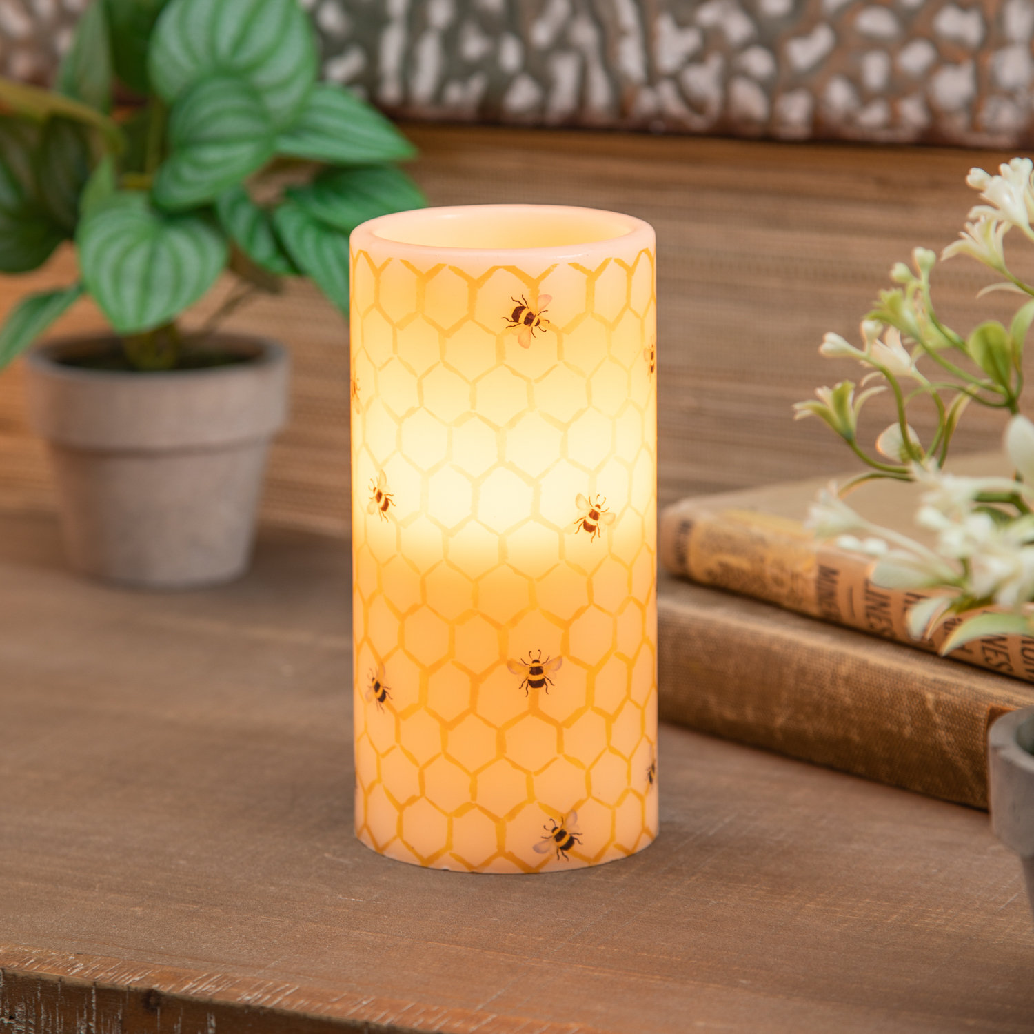 Gracie Oaks 3" x 6" Bumble Bees LED Wax Candle | Wayfair
