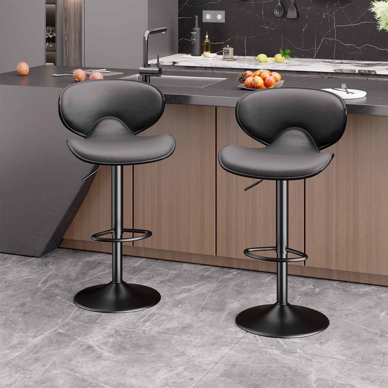 Brayden Studio Bar Stools Set Of 2, Faux Leather Bar Stools With Back ...