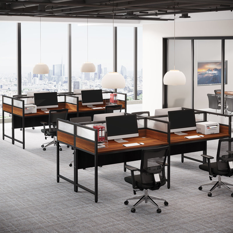 17 Stories 94.5" Two-Person Office Desk, Long Computer Double Desk with ...