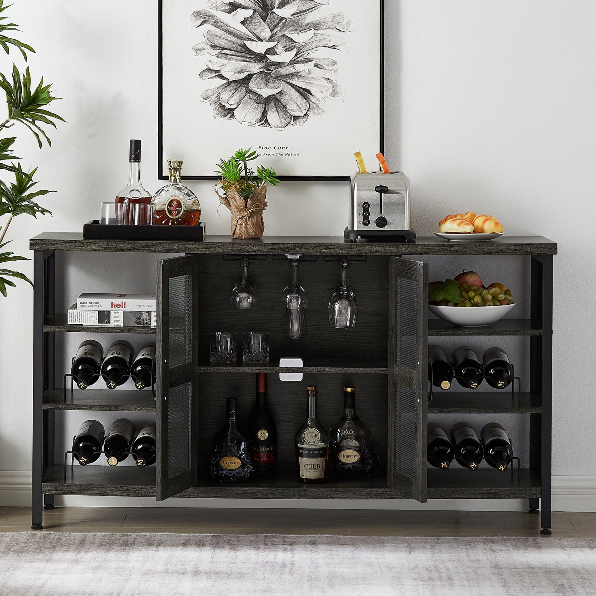 BOSTINS Wine Bar Cabinet, Liquor Storage Credenza, Sideboard with Wine ...