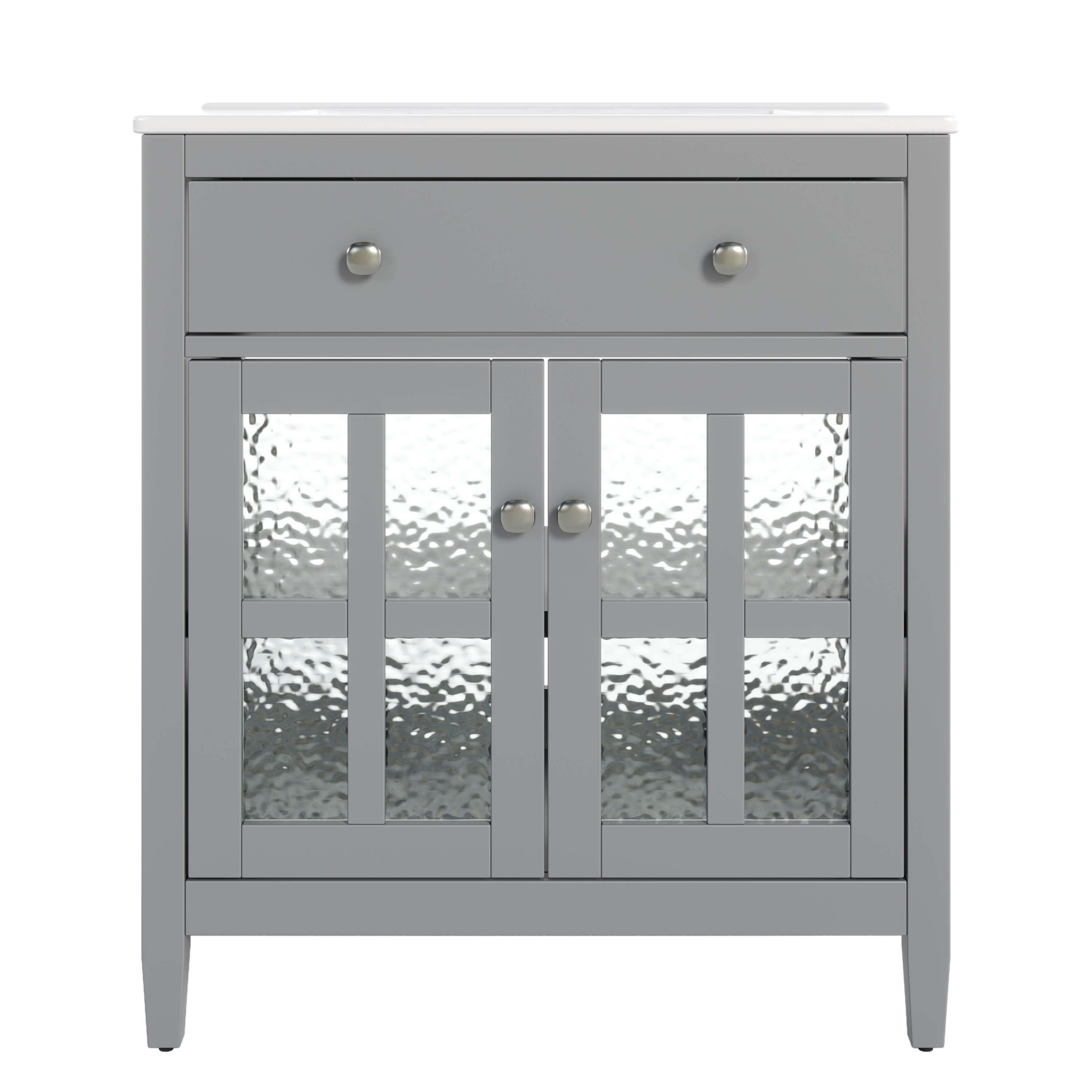 Winston Porter 30" Textured Glass Door Bathroom Vanity with Ceramic ...