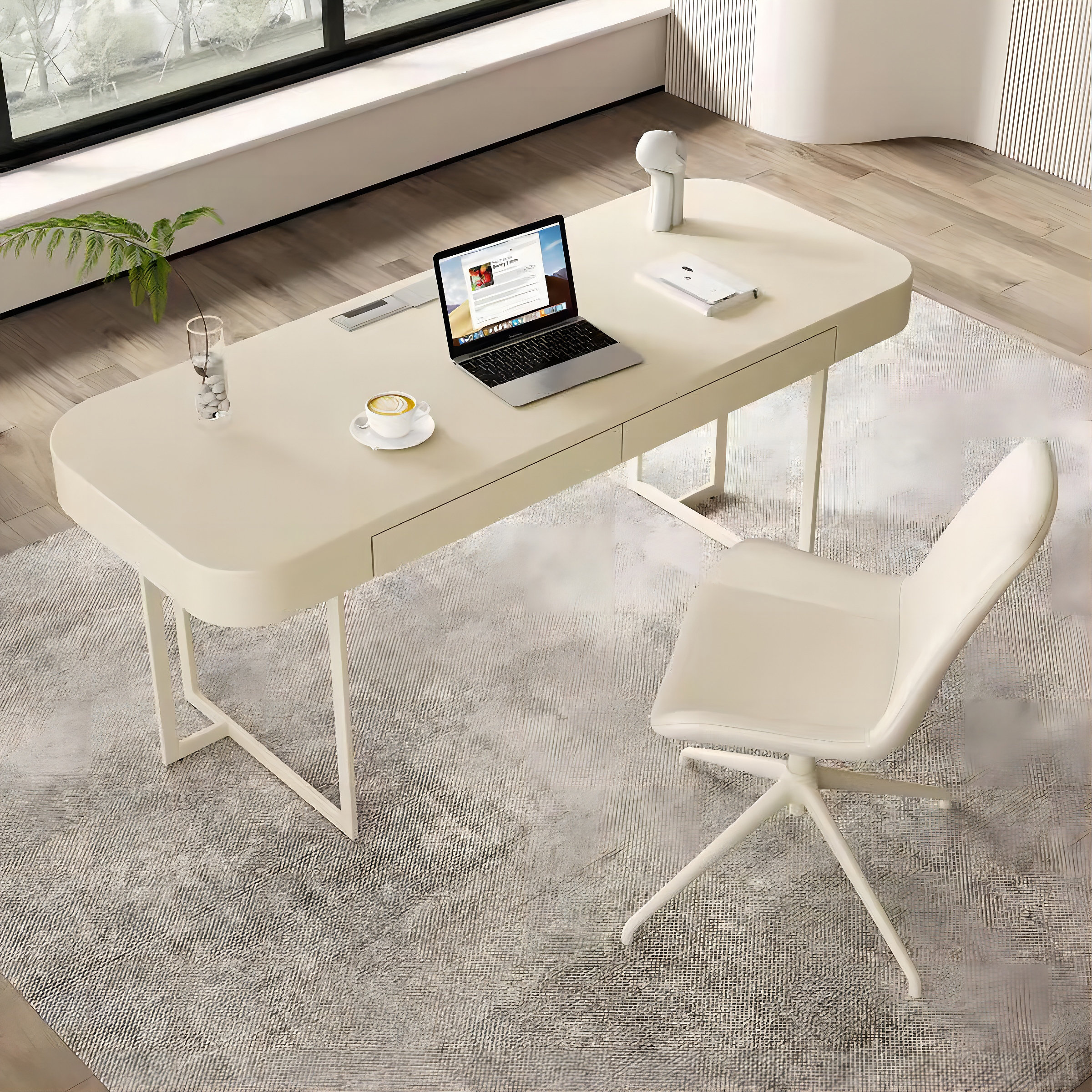 Orren Ellis 47.24" Milk White Rectangular Desk Office Sets,2-drawer ...