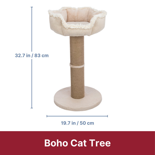 TRIXIE Boho 32" Cat Tree with Jute Scratching Post, Plush Platform with ...