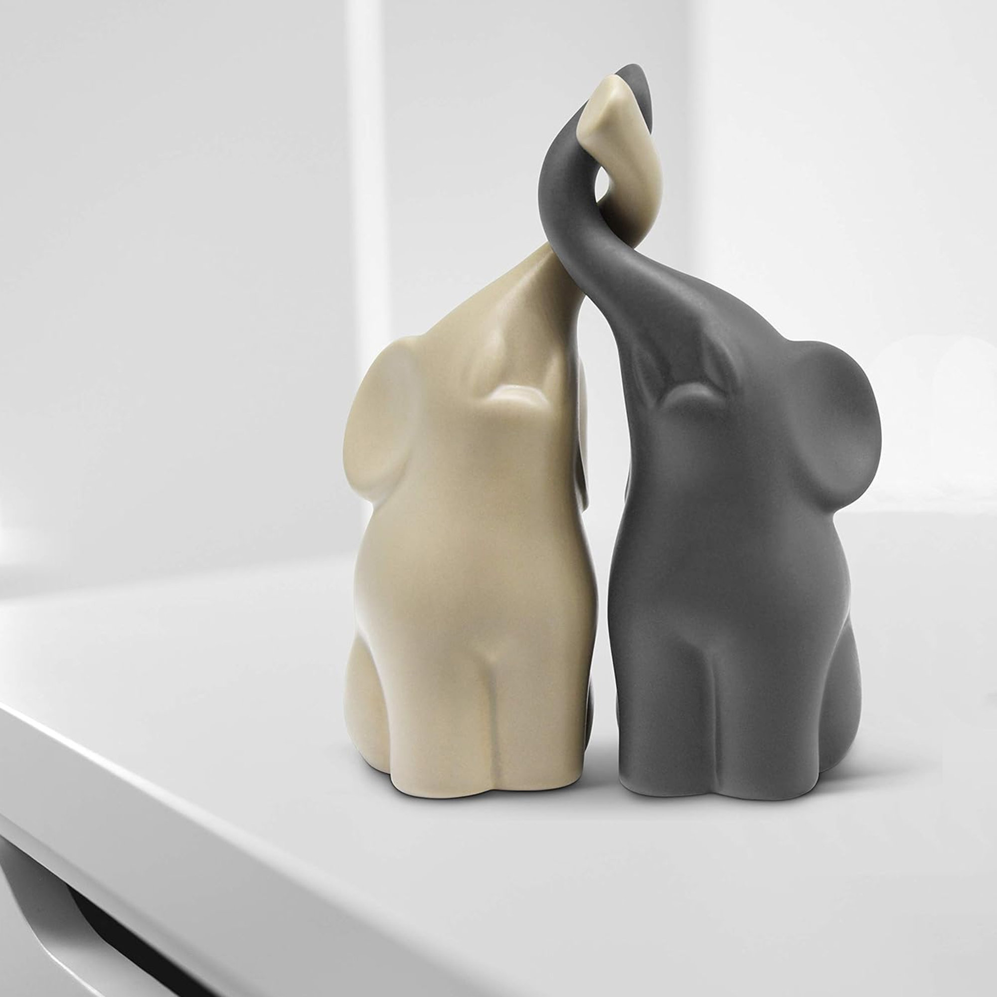 Dakota Fields Loving Pair of Elephants in Beige & Grey | Wayfair