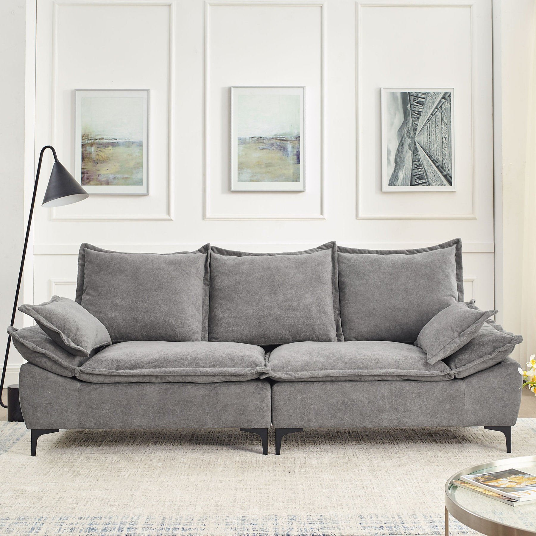 Corrigan Studio Modern Sailboat Sofa Dutch Velvet 3-Seater Sofa with ...