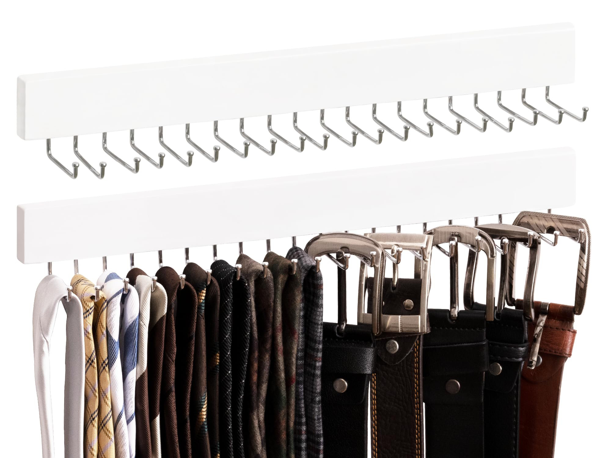 Rebrilliant Tie Rack With 20 Hooks, 2 Pack Wall Mounted Wooden Hangers ...