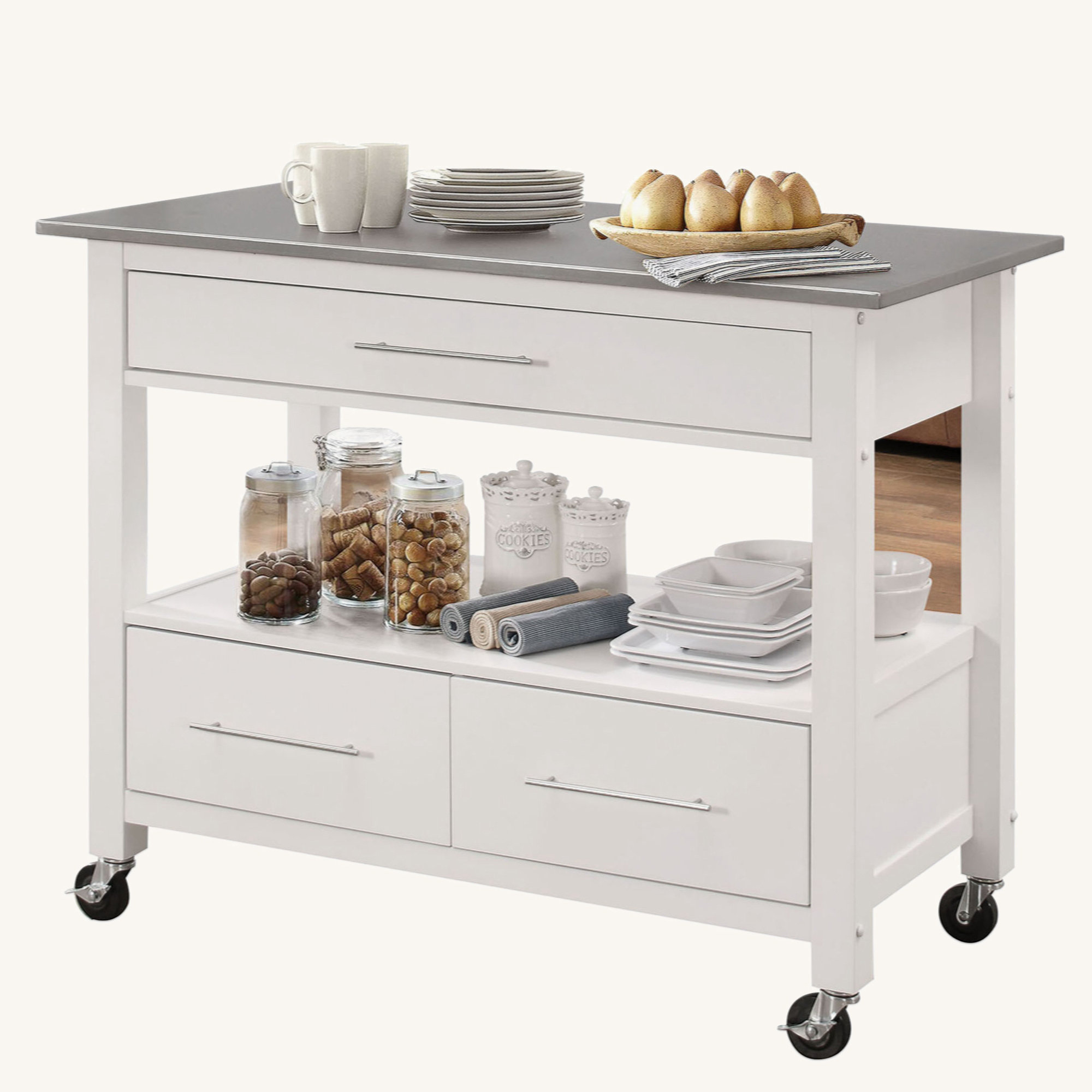 Red Barrel Studio® Stainless Steel And White 1-Shelf Kitchen Cart With ...