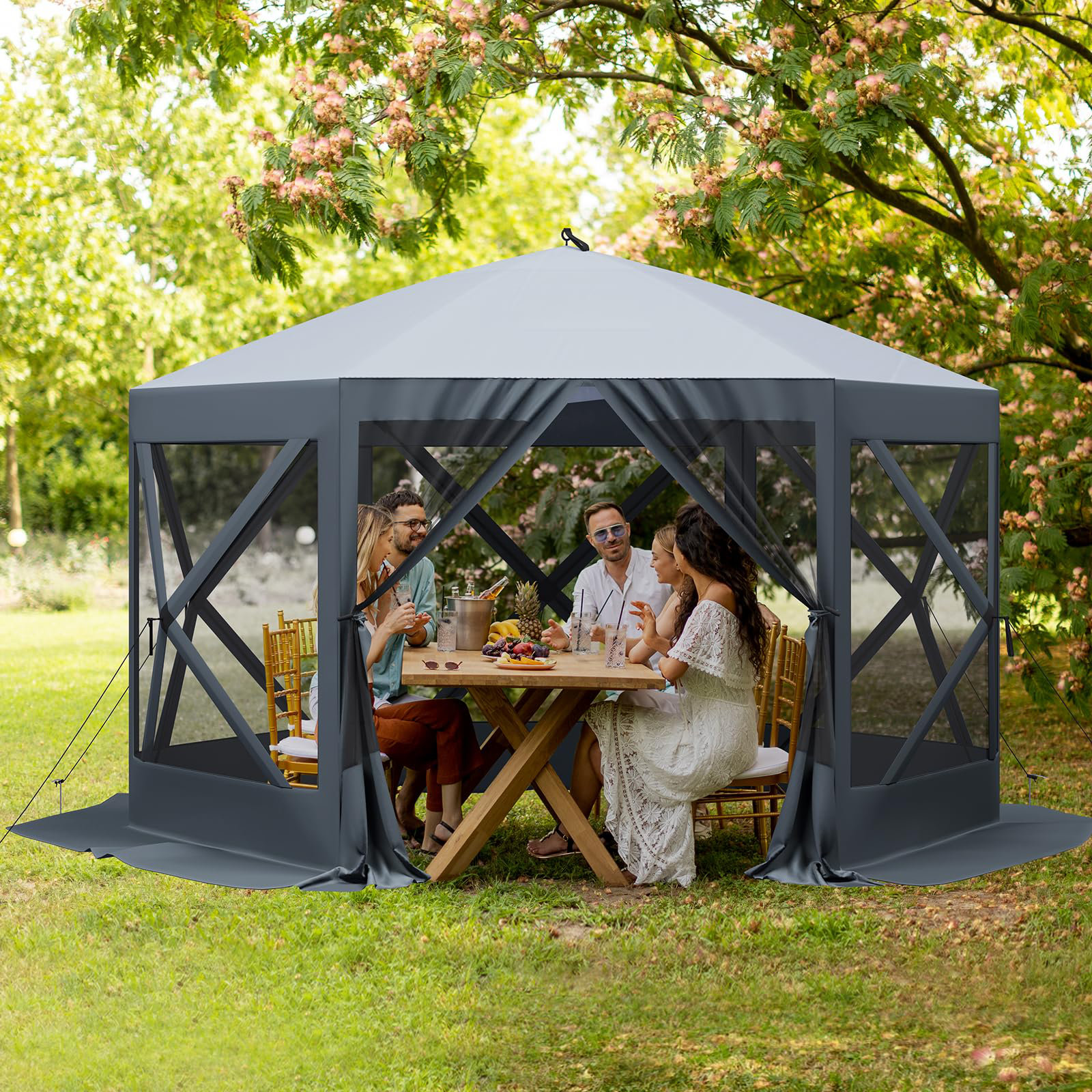 Yuan Home Camping Gazebo Tent,10X10ft Pop Up Canopy Screen Tent 6 Sided ...