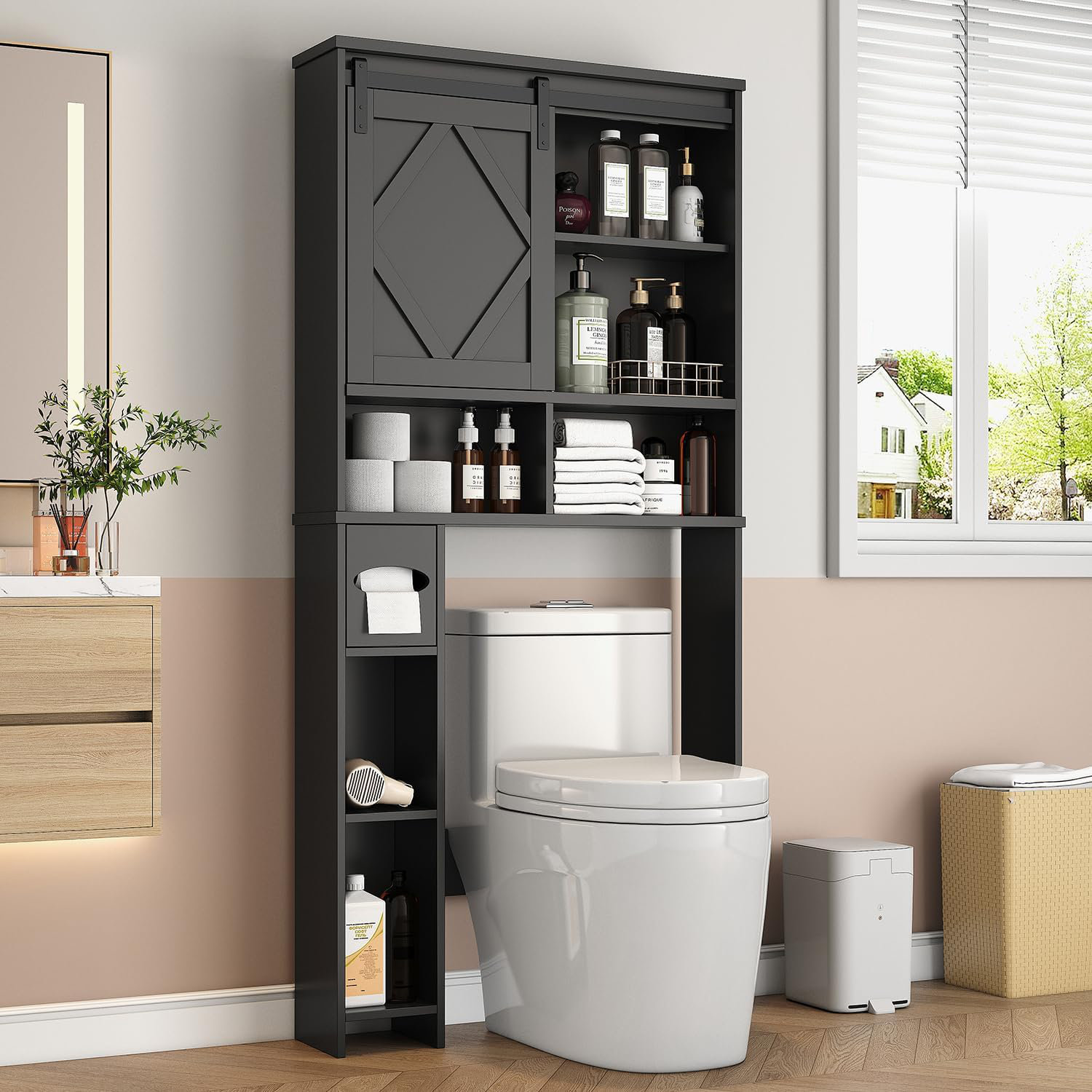 OXO NEO Over The Toilet Storage Cabinet With Farmhouse Sliding Barn ...