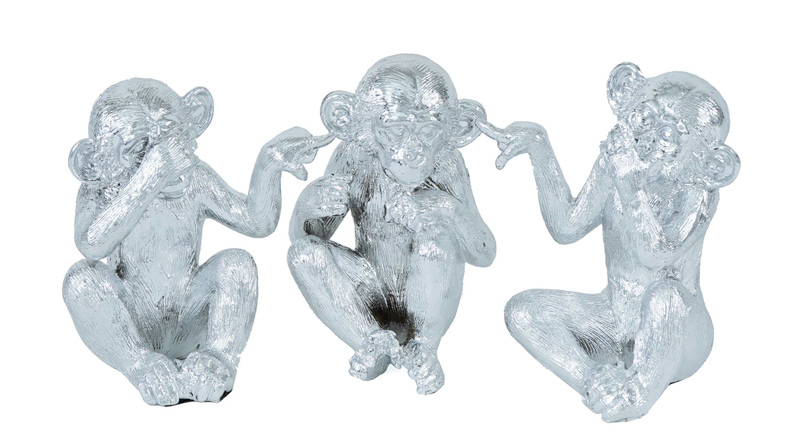 Bungalow Rose 3pc Silver Monkeys Decor (Hear no Evil, Speak no Evil, Hear no Evil) | Wayfair