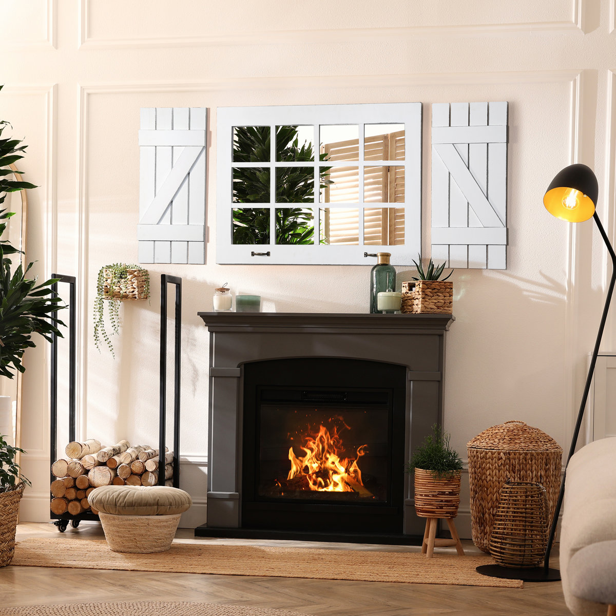 Gracie Oaks Window Mirror With Shutters (Window Mirrorx1,Shuttersx2 ...