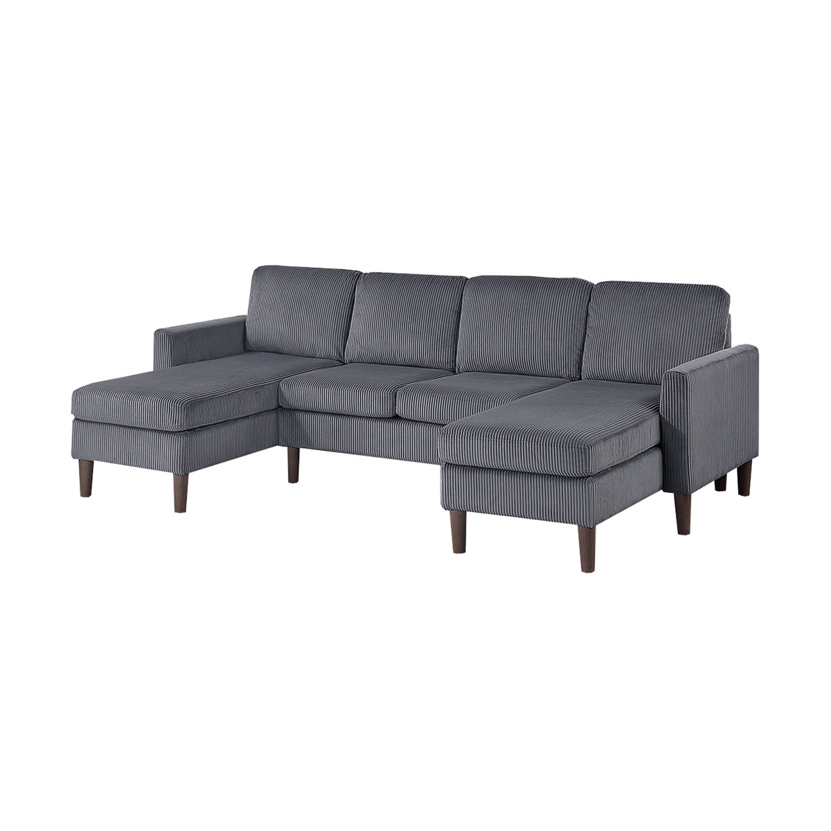 Ebern Designs Dark Gray, Corduroy, 3 Sectional , Dual Chaise Seating ...