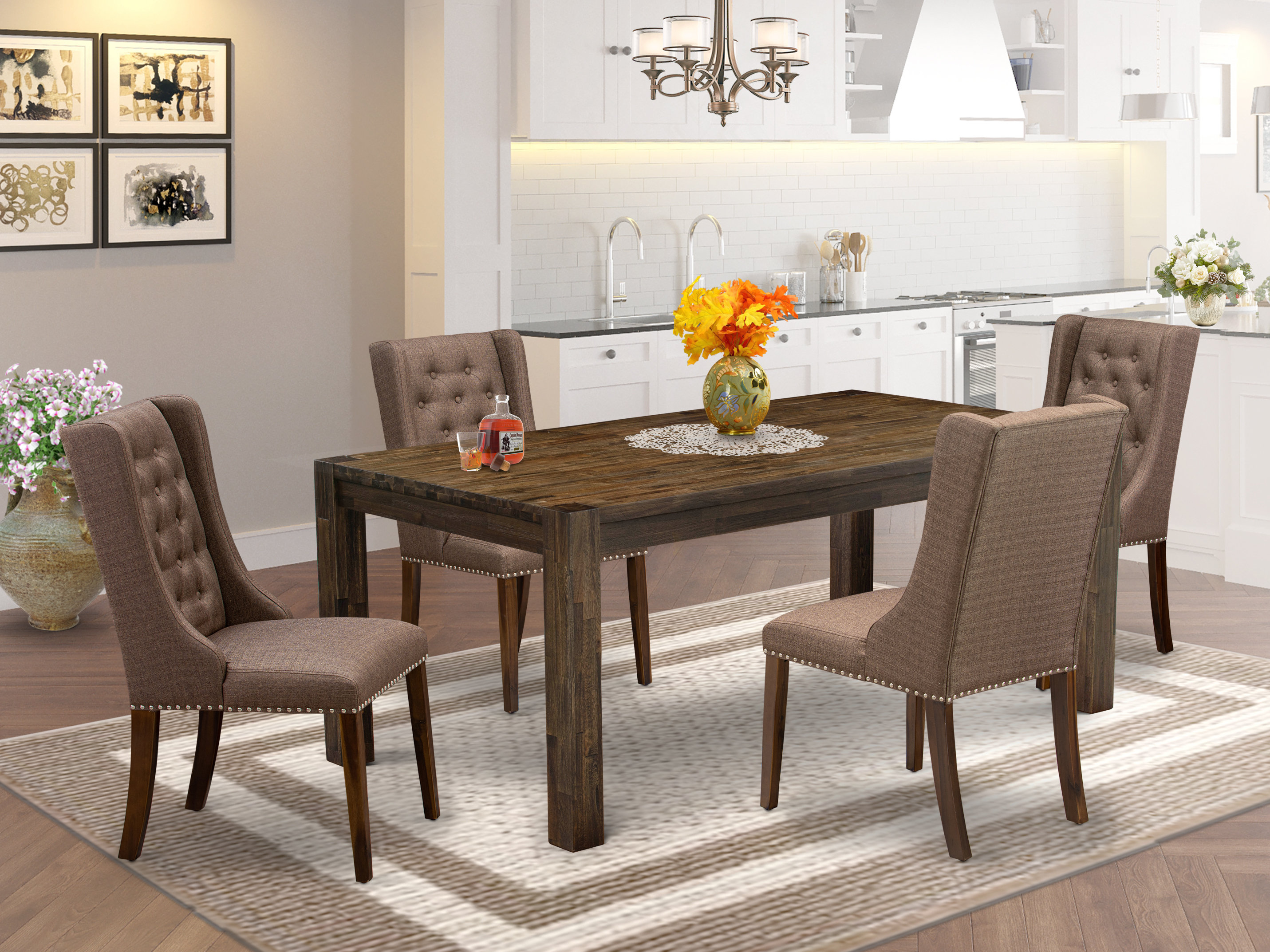 Red Barrel Studio® 4 - Person Rubberwood Solid Wood Dining Set | Wayfair