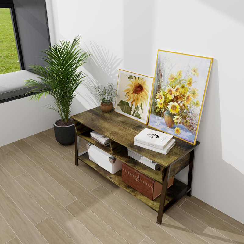 17 Stories Wooden 3-Shelf Console Table With Storage Compartments ...