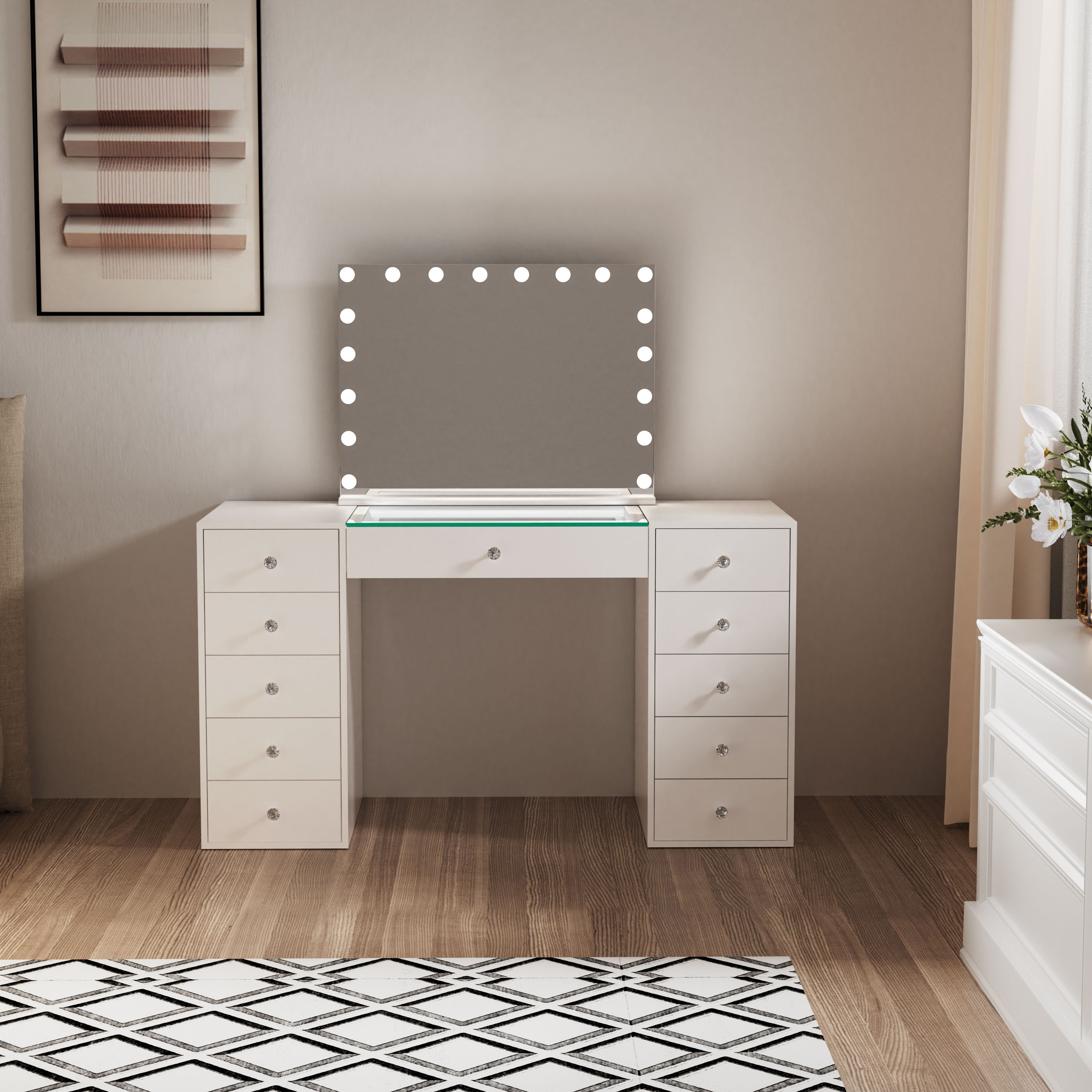 Ivy Bronx Dressing Table With Bluetooth Mirror Led Lights & Reviews ...
