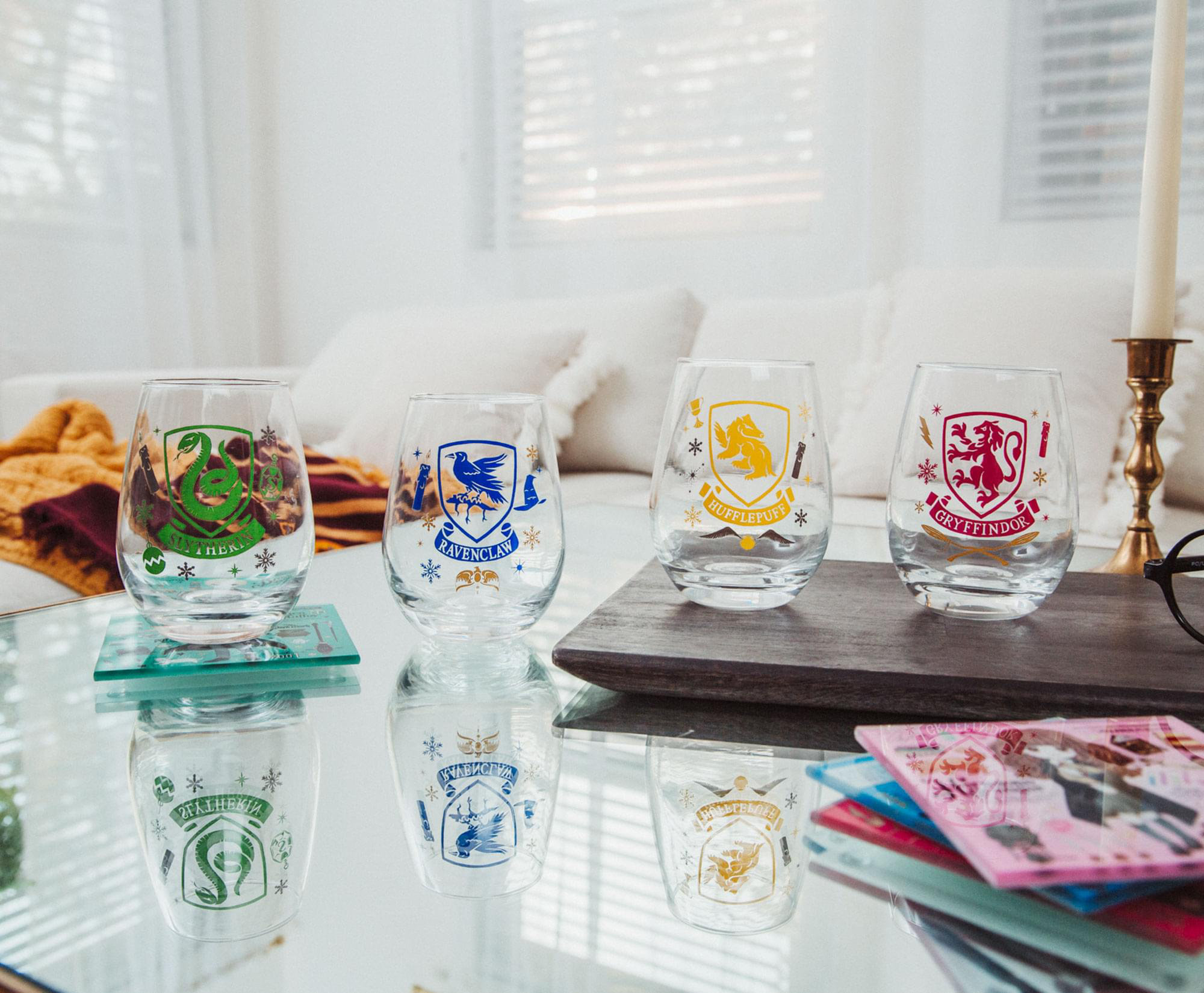 Silver Buffalo Harry Potter Hogwarts House Colours 12-ounce Stemless ...