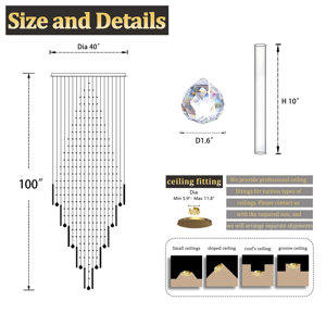 Rosdorf Park D40''x H100'' 5 Tiers Gold Crystal Raindrop Chandeliers ...