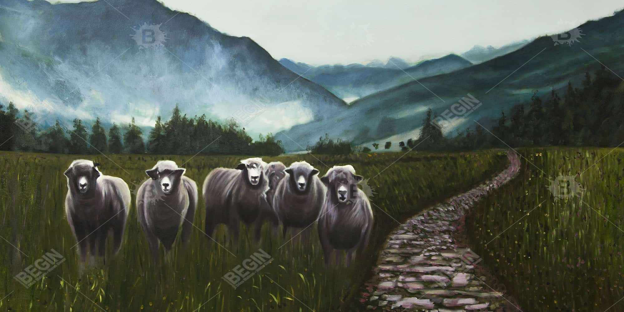 Begin Edition International Inc. Sheep in the countryside - 15.75"x31 ...