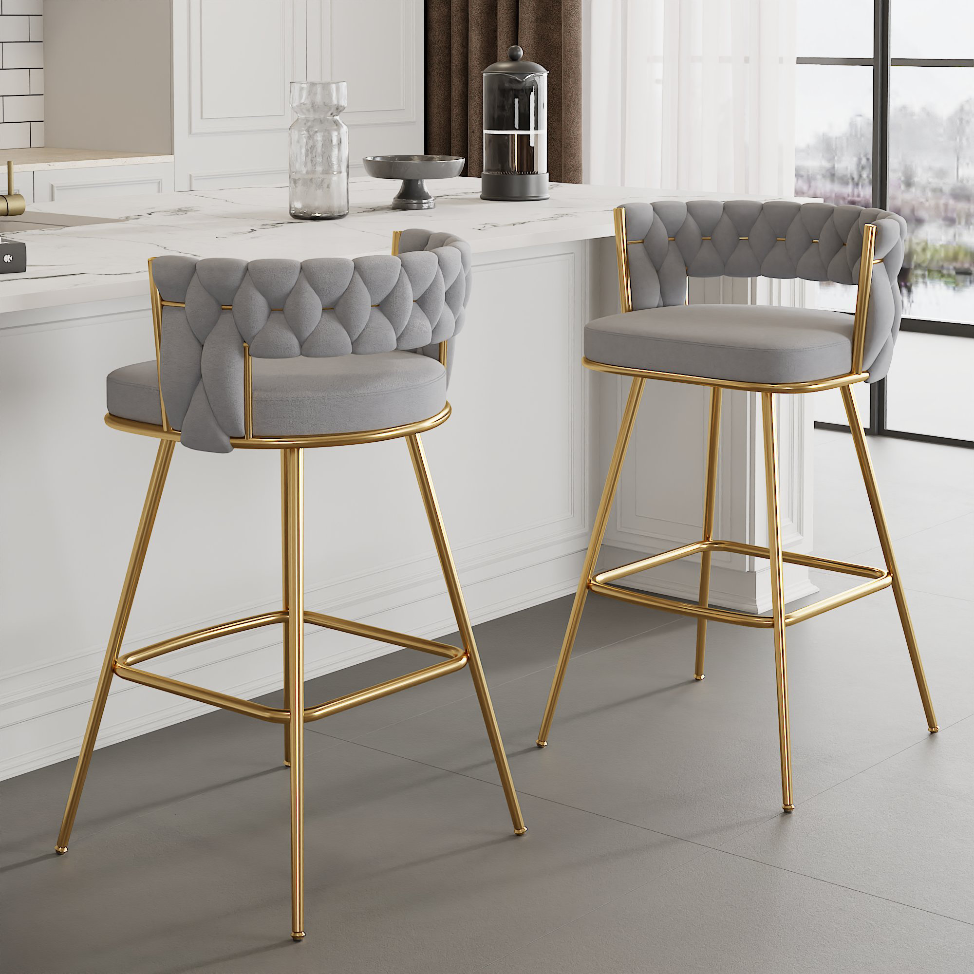 George Oliver Abraham Acklin Bar Stools Set Of 2 Counter Height Velvet ...