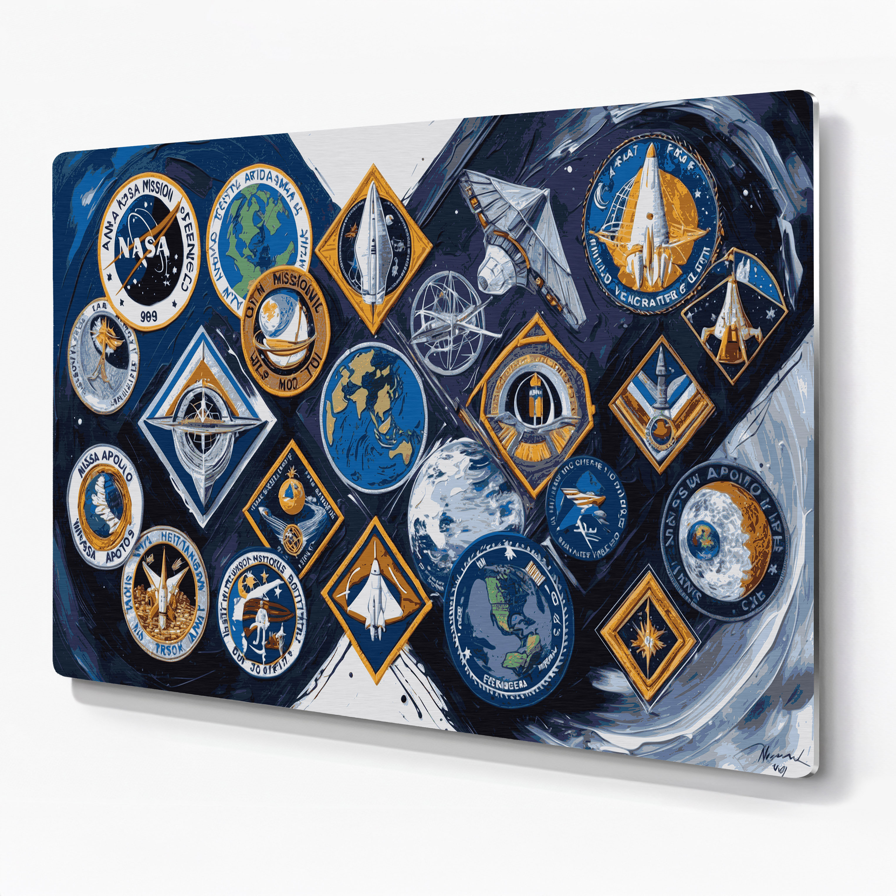 Orren Ellis Space Moon landing mission patches Gray Metal Wall Art ...