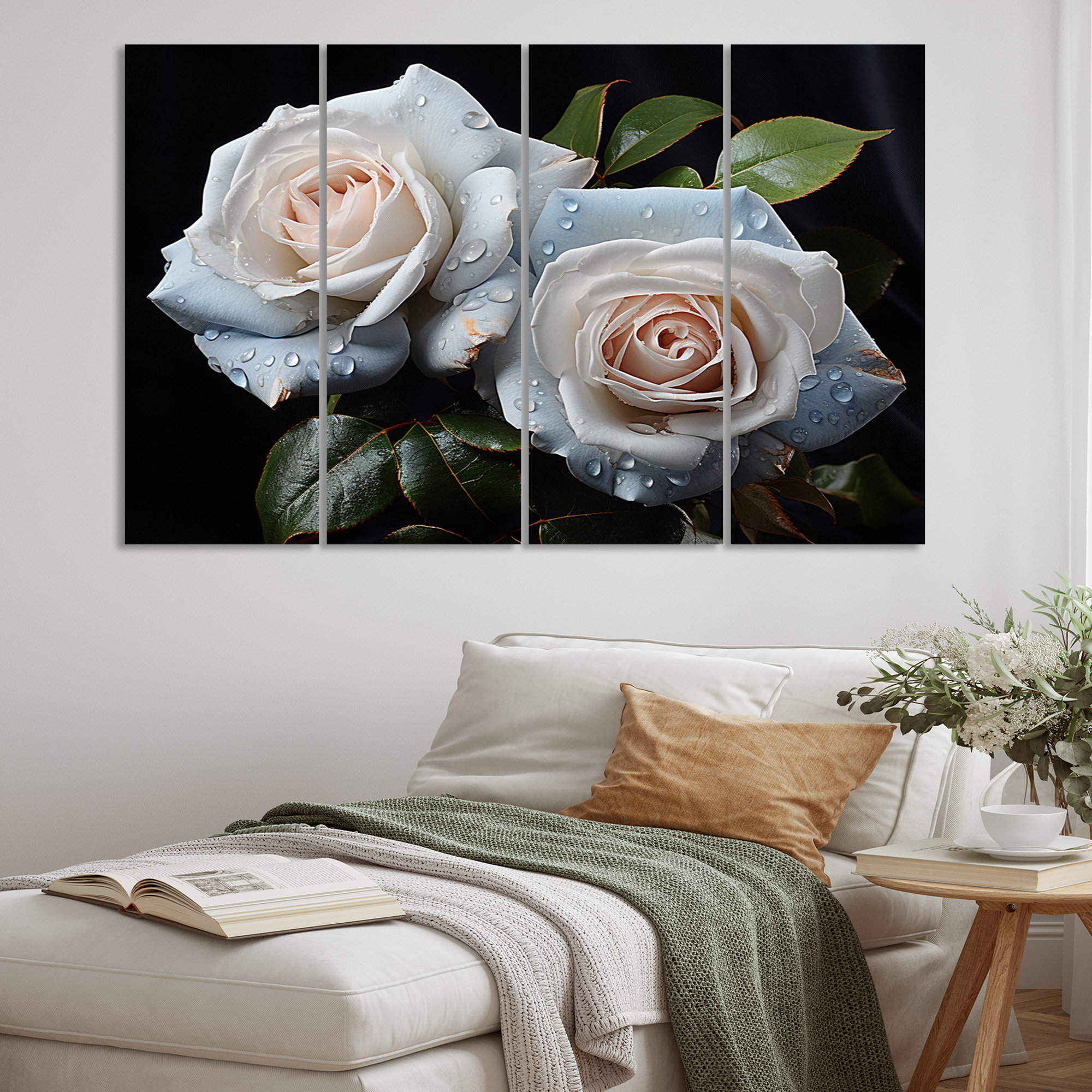 Ebern Designs White Roses Romantic Impression II On Canvas 4 Pieces ...