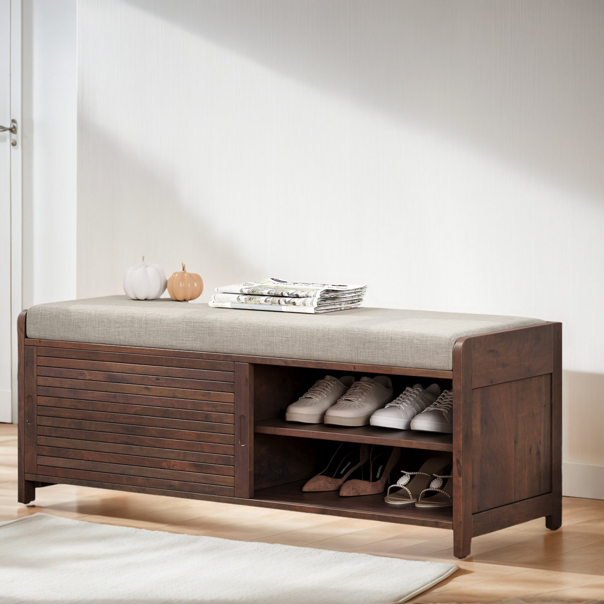 Red Barrel Studio® Entryway Shoe Bench With Storage Compartments And ...