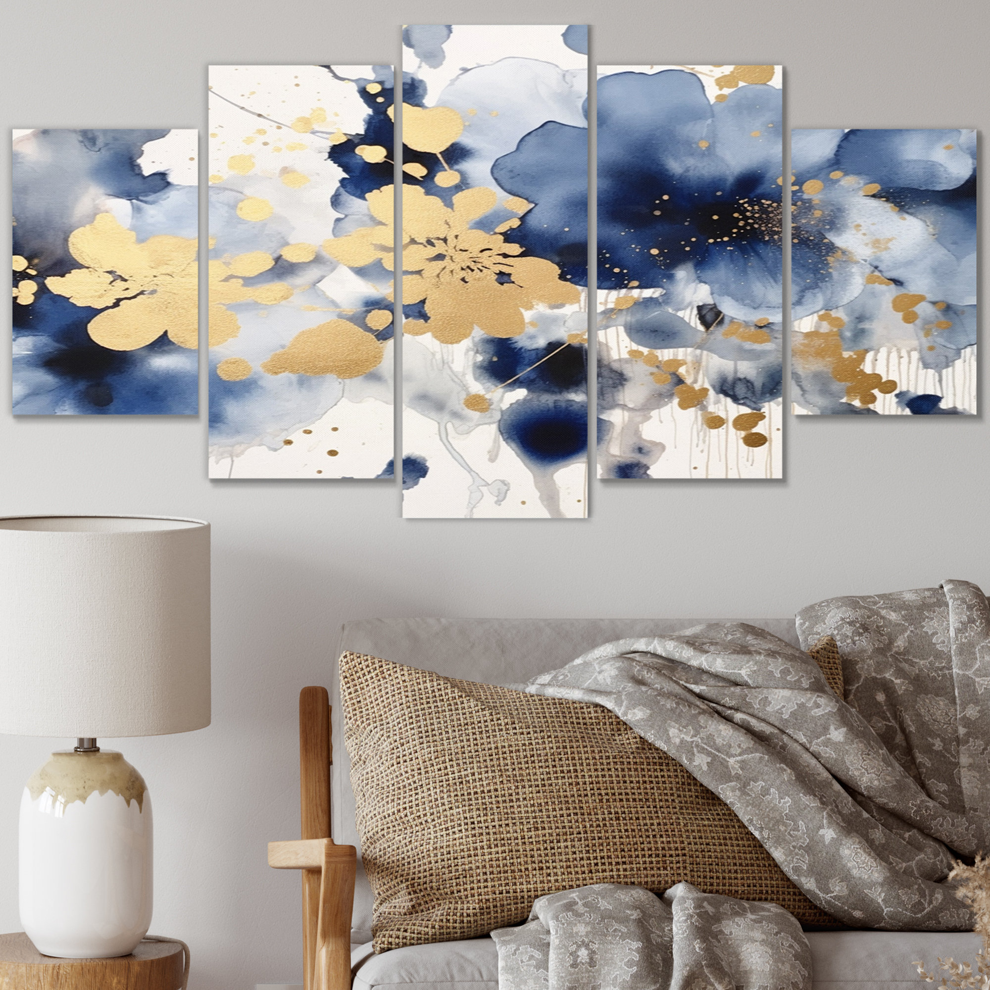 Design Art Blue Gold Lilac Blooms - Lilacs Metal Wall Decor Set ...