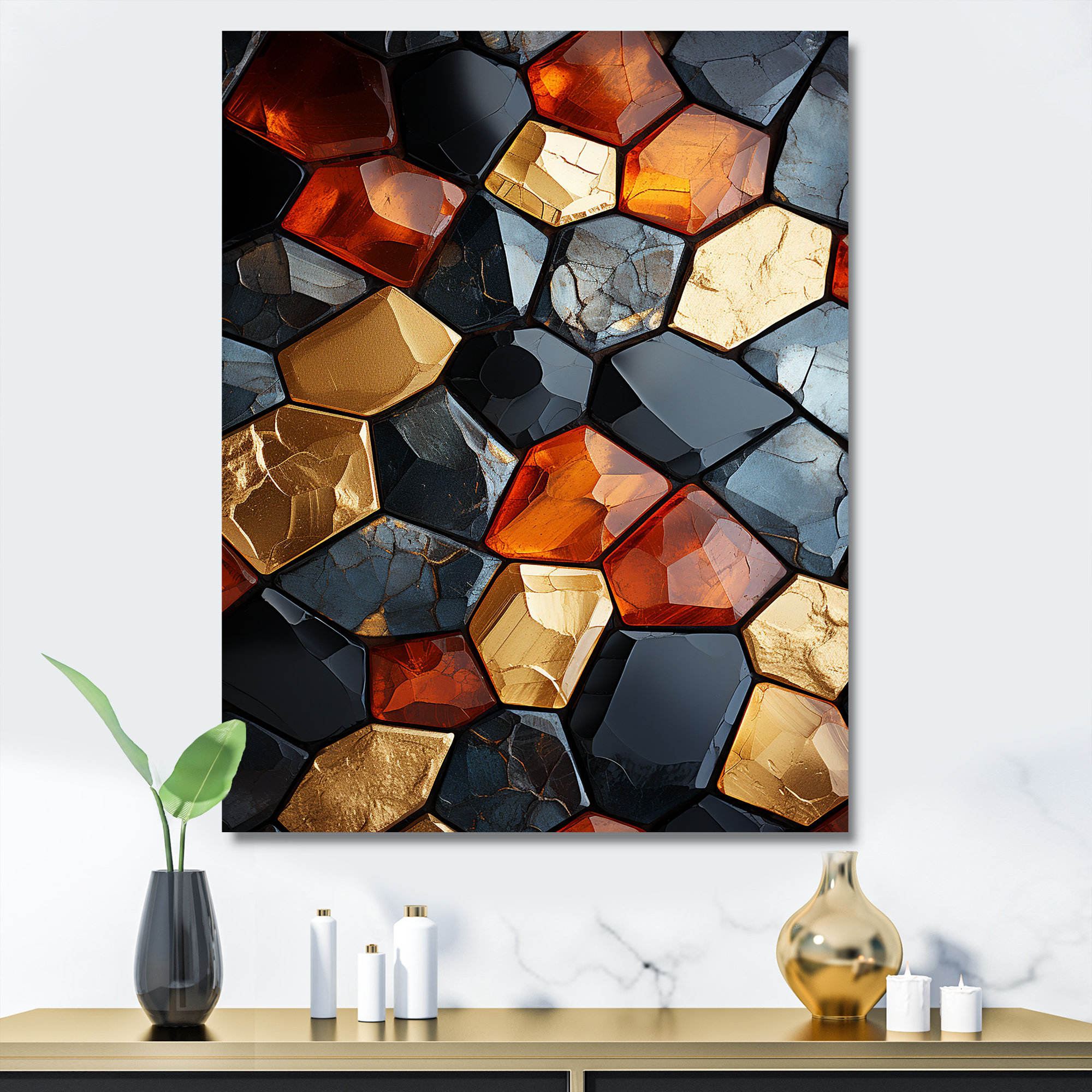 Mercer41 Gold Cubic Mosaic Tiles II - Abstract Tile Wall Art | Wayfair