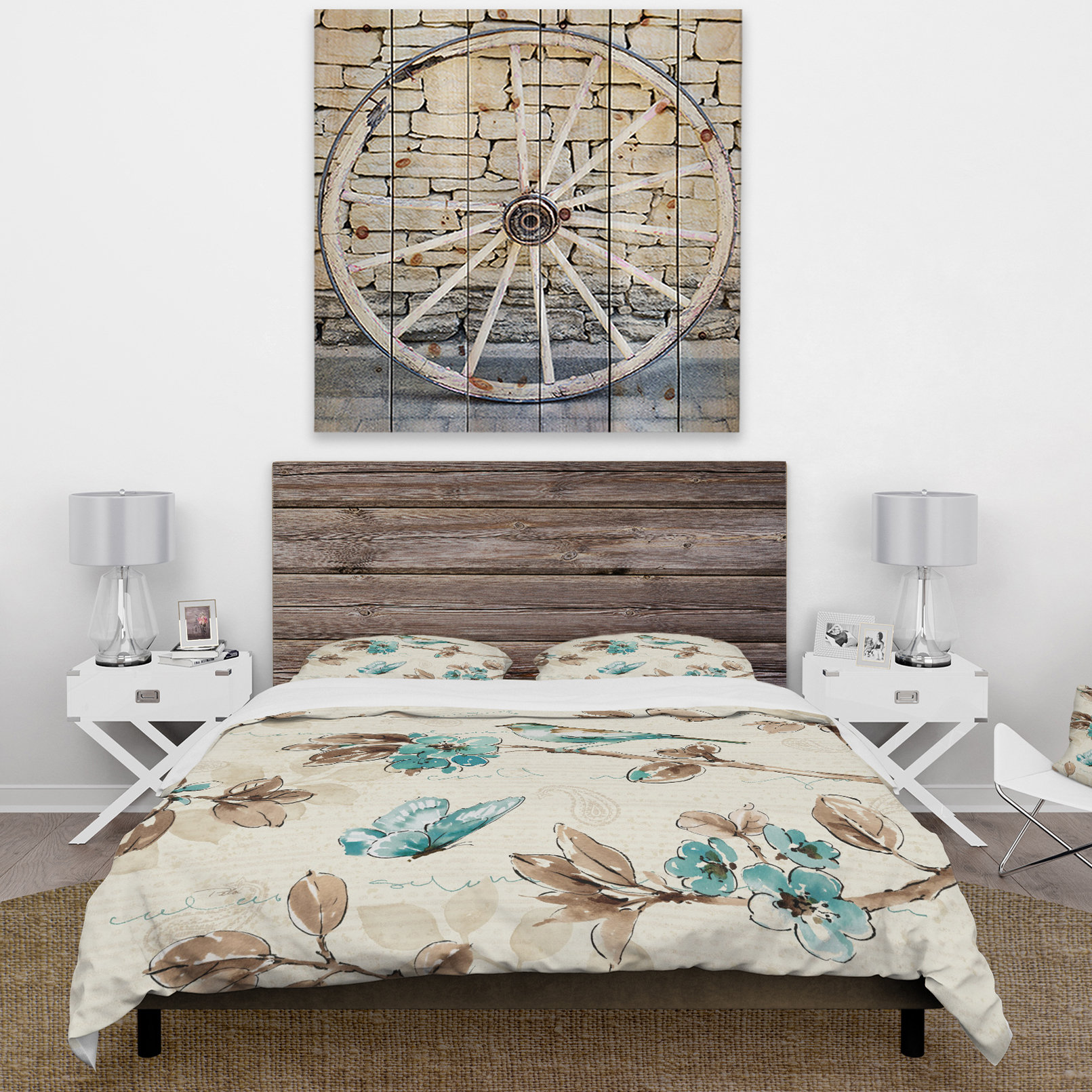 Design Art Beige Bird Wings - Cottage Duvet Cover Set - Microfiber ...