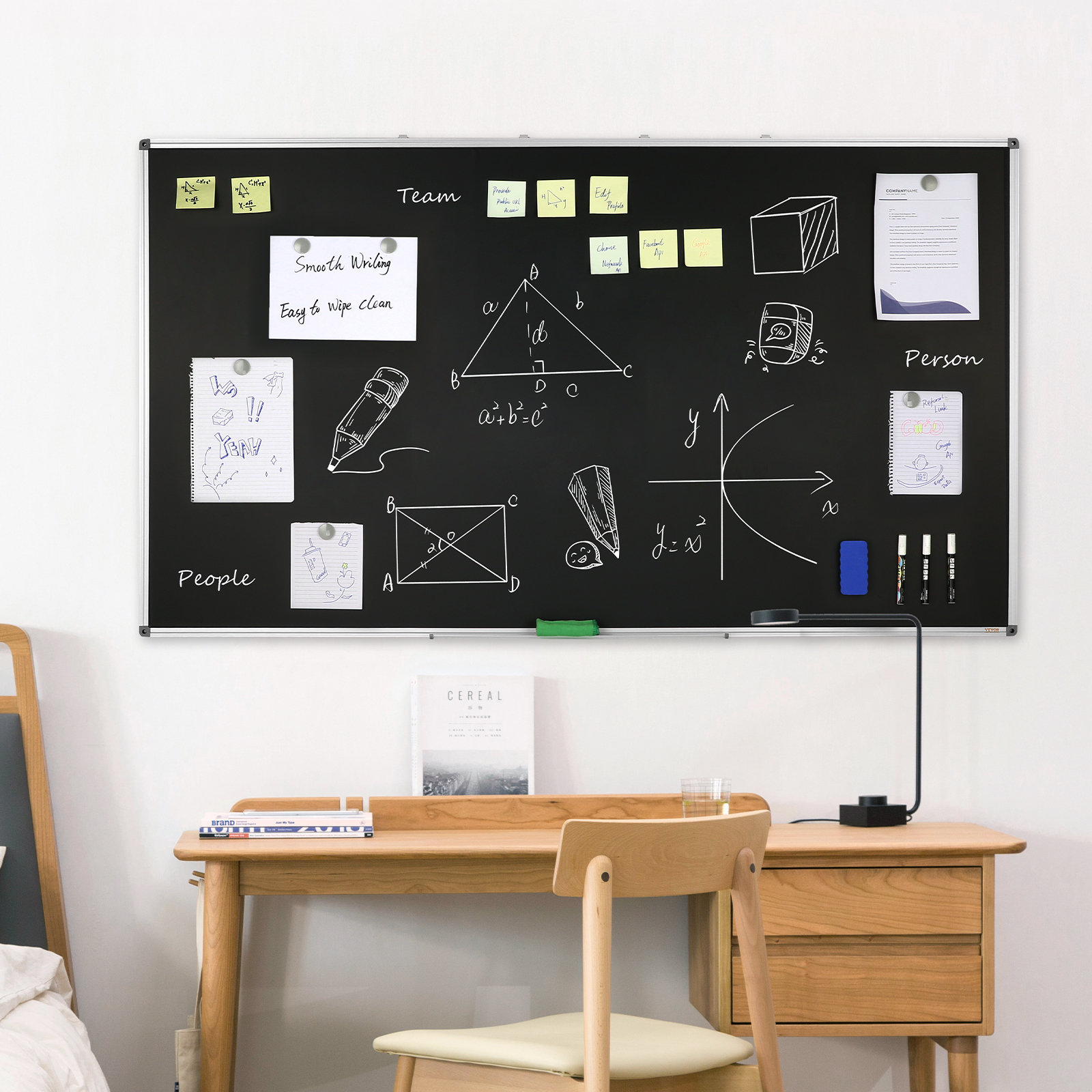 VEVOR Black Board, 70 x 40 inch Large Chalkboard with Aluminum Frame ...