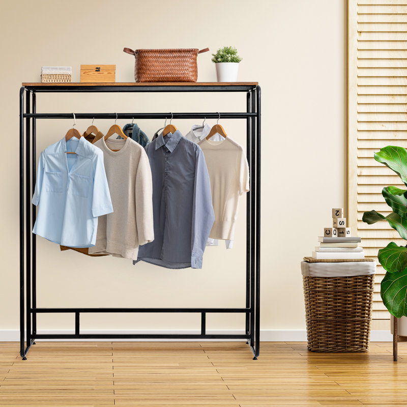 17 Stories Metal Garment Clothing Storage Rack w/ Shelf | Wayfair