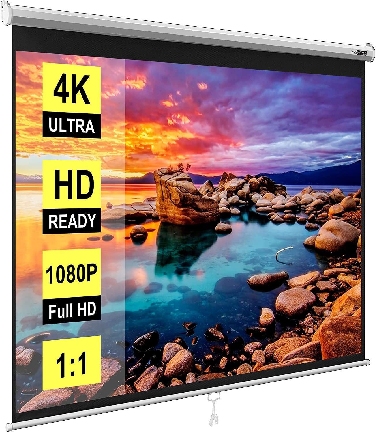 VIVOHOME White 84'' x 84'' Manual Wall/Ceiling Mounted Projector Screen ...