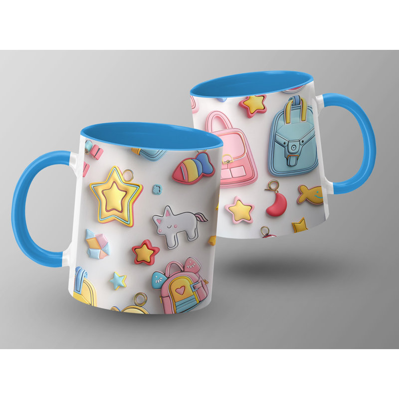 East Urban Home Set of 4 Kids Drawing Style 11oz Accent Mugs – White ...