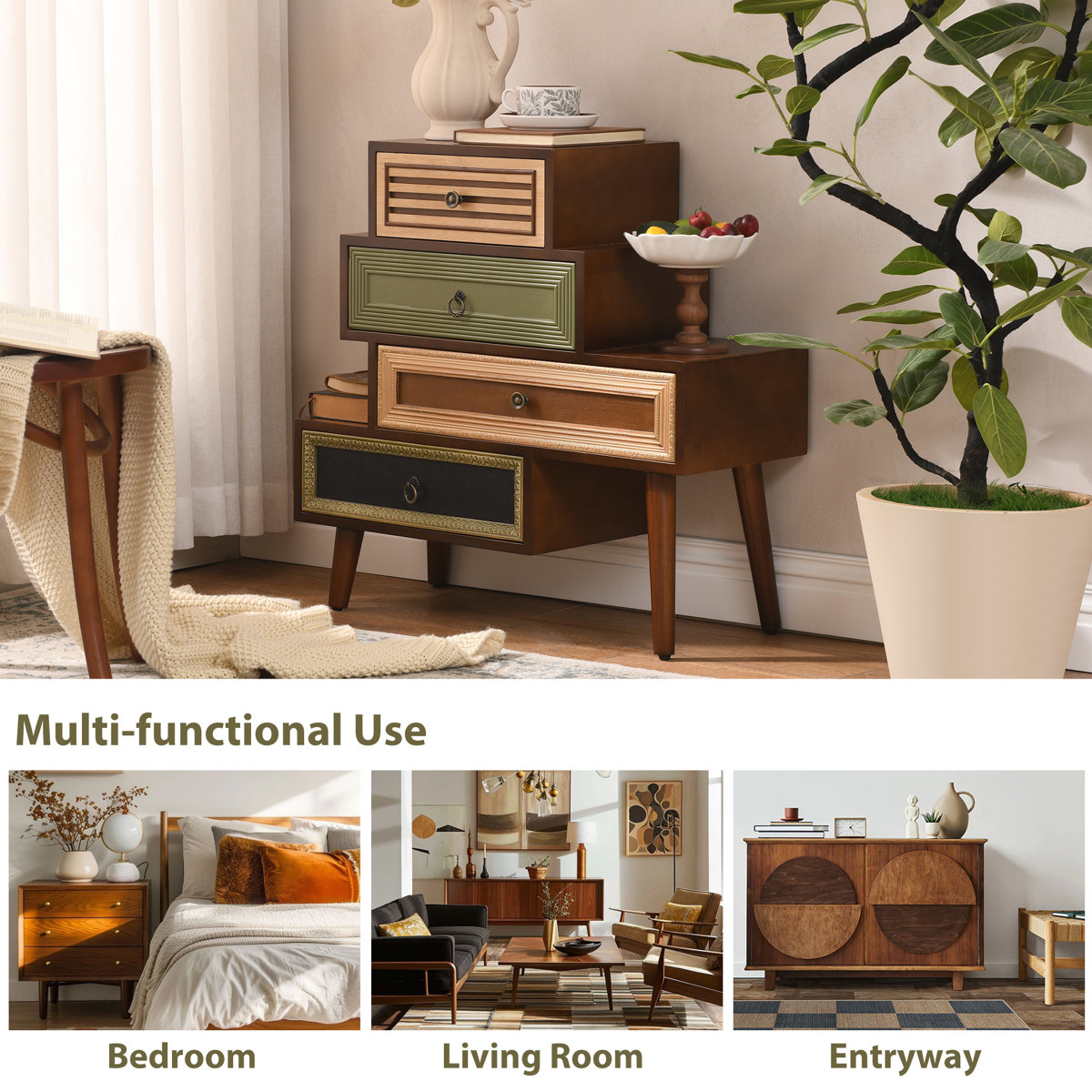 Red Barrel Studio® Fienley Staggered 4-Drawer Cabinet With Artistic ...