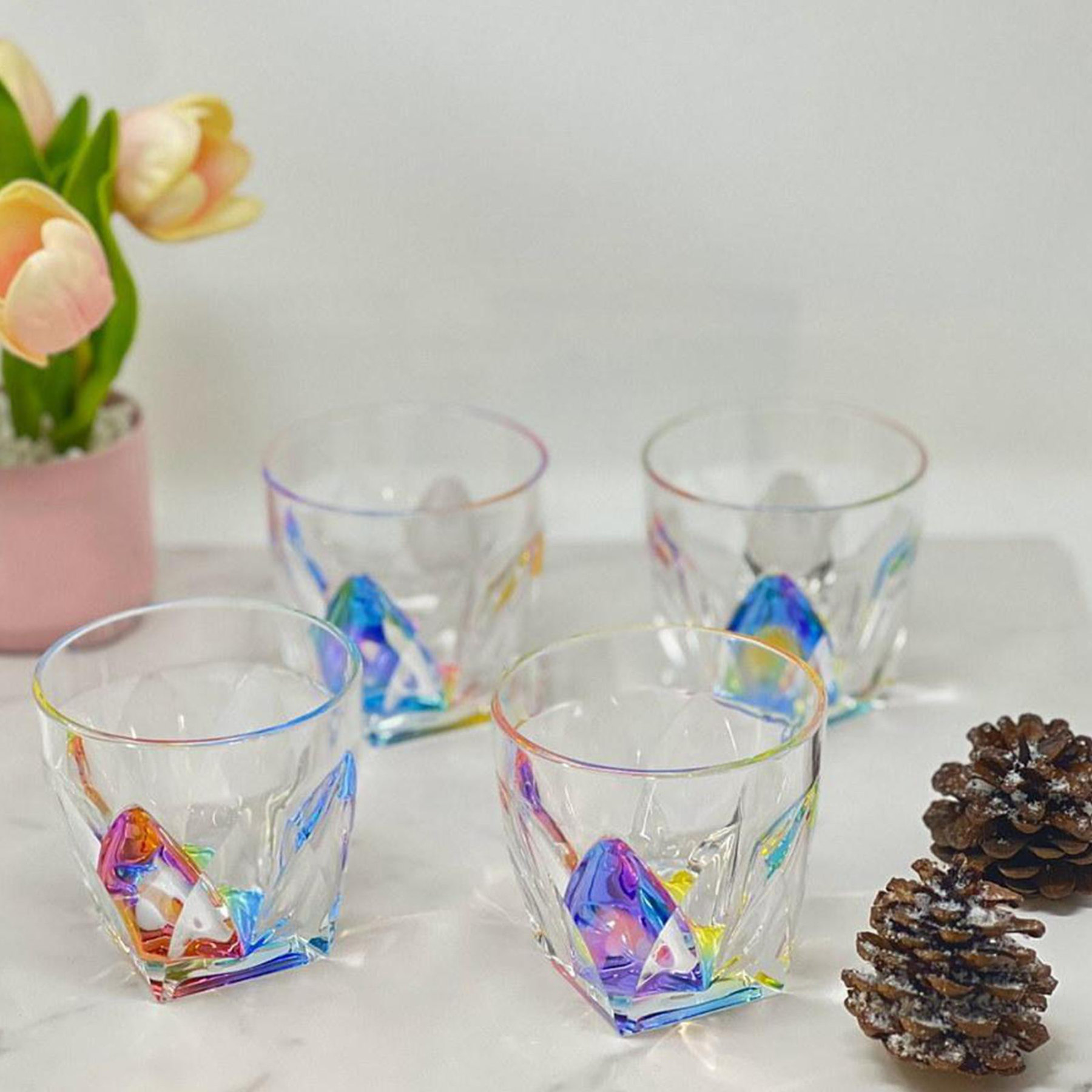 Brayden Studio® Rainbow Diamond Acrylic Glasses Drinking Set of 4 Hi ...