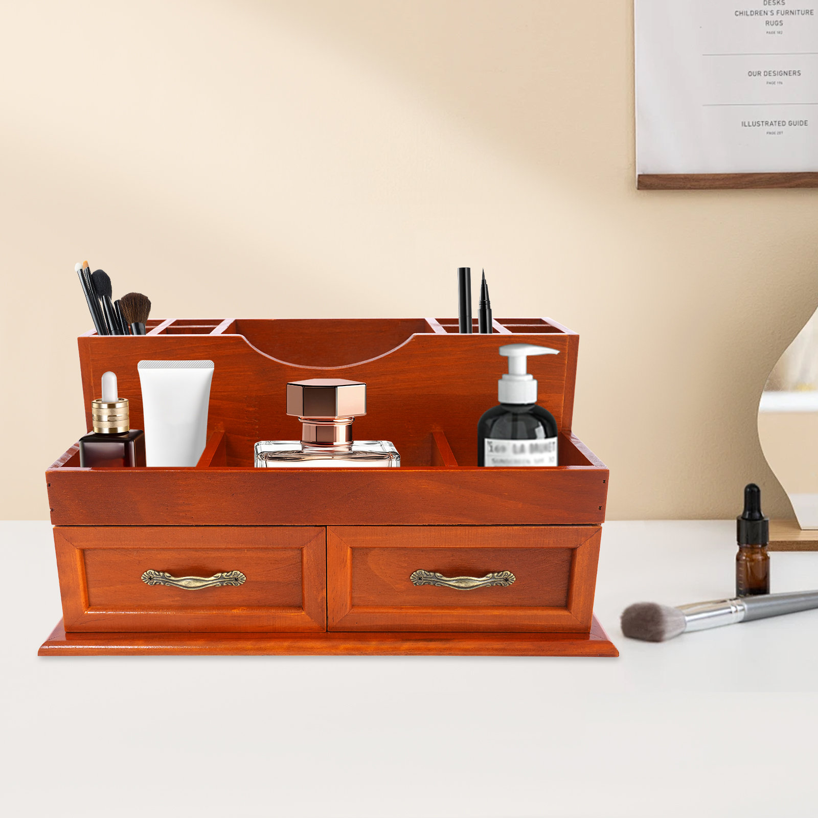 Rebrilliant Desktop Storage Cabinet With 12 Compartments And 2 Drawers ...