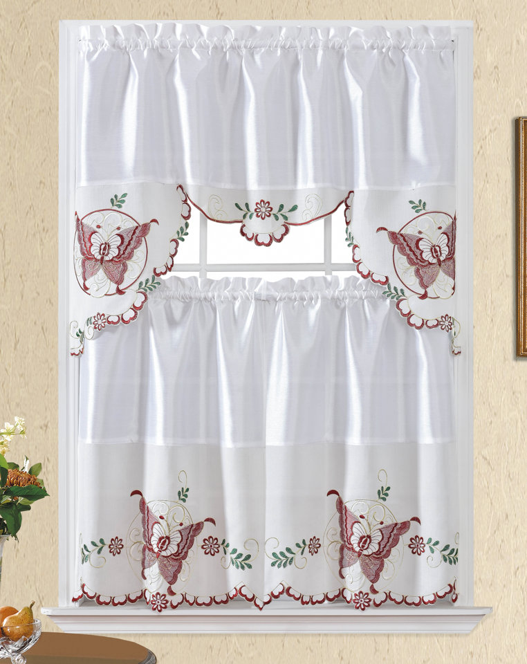 August Grove® BT504-WHITE/BURG. POLYESTER KITCHEN CURTAIN | Wayfair