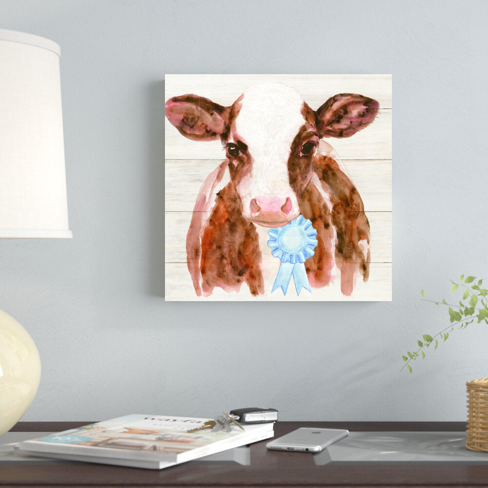 August Grove® Blue Ribbon Cow - Wrapped Canvas Painting | Wayfair