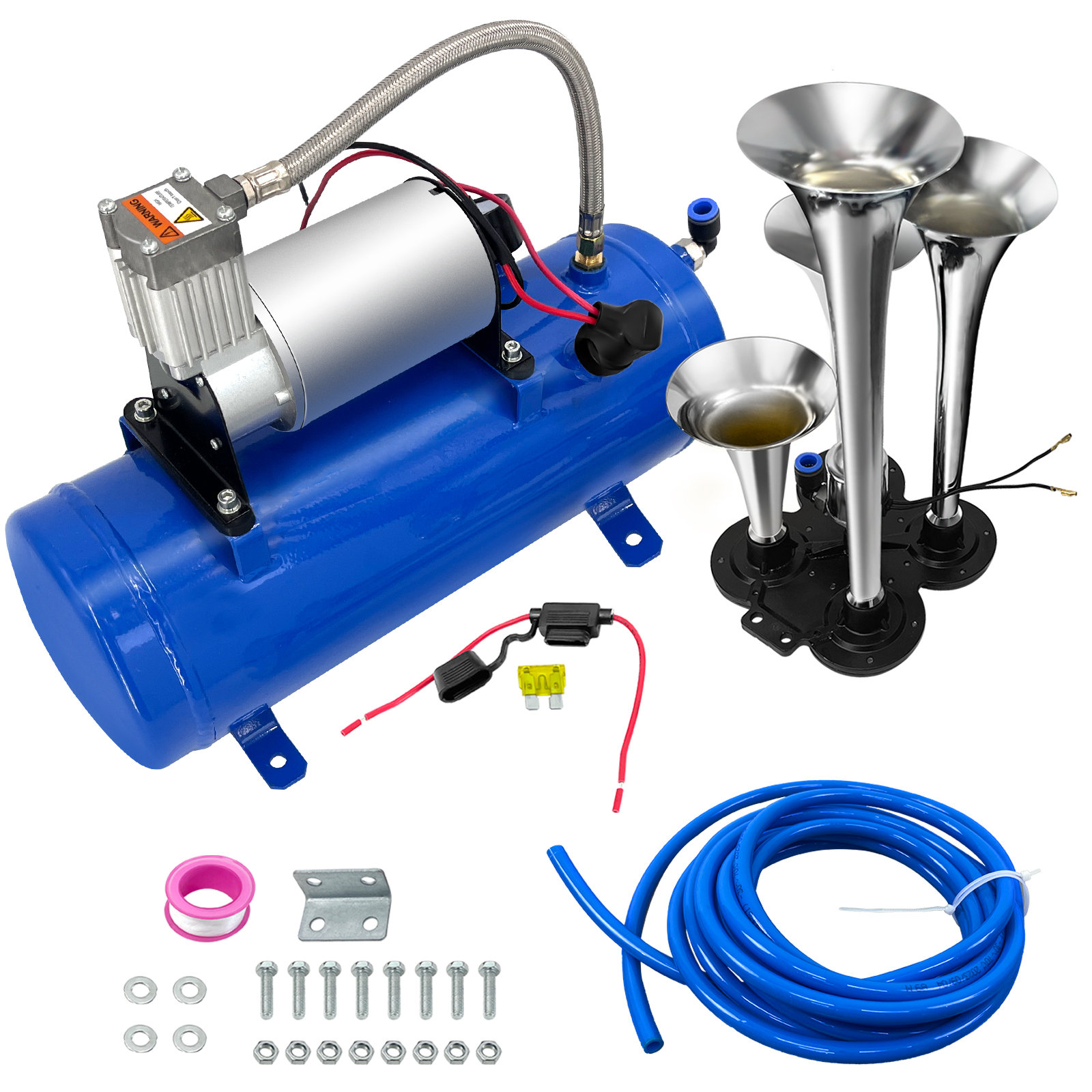 WFX Utility™ 4 Trumpet Air Horn Kit 12v Compressor & 1.6 Gallon Tank ...