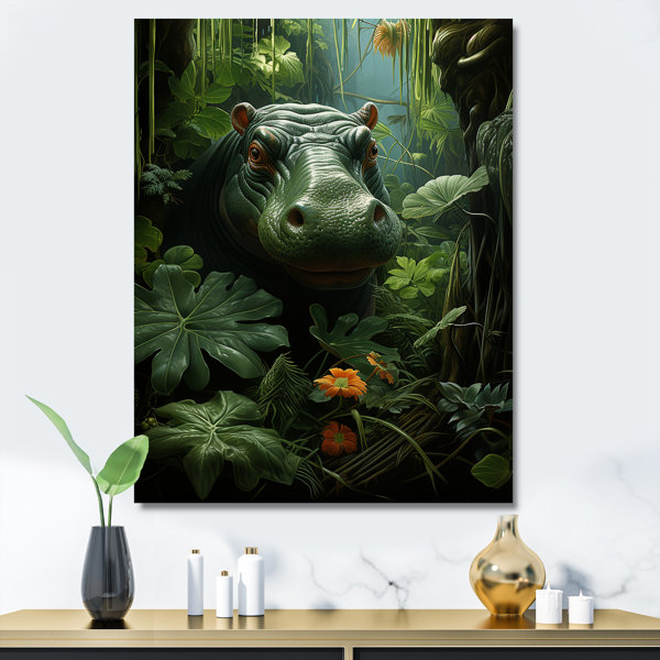 Winston Porter Green Vibrant Hippo Portrait - Hippopotamus Wall Art ...