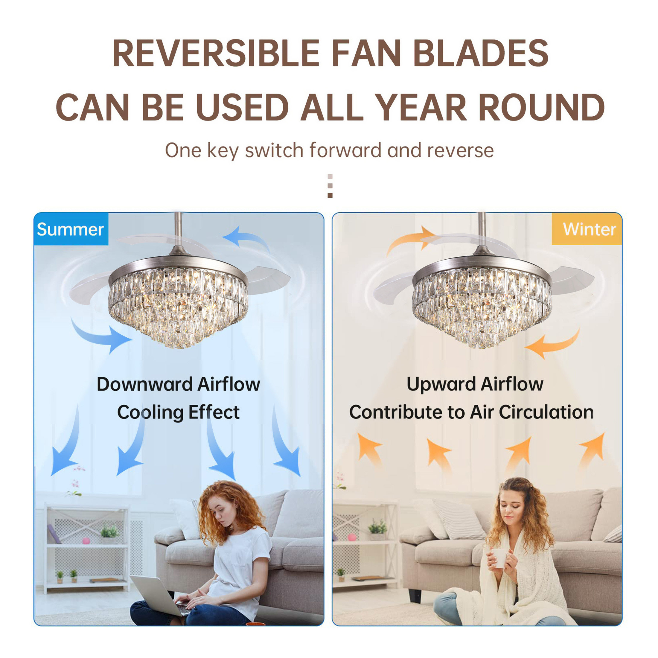 Mercer41 42"Chandelier Ceiling Fan Retractable Ceiling Fans With Lights ...