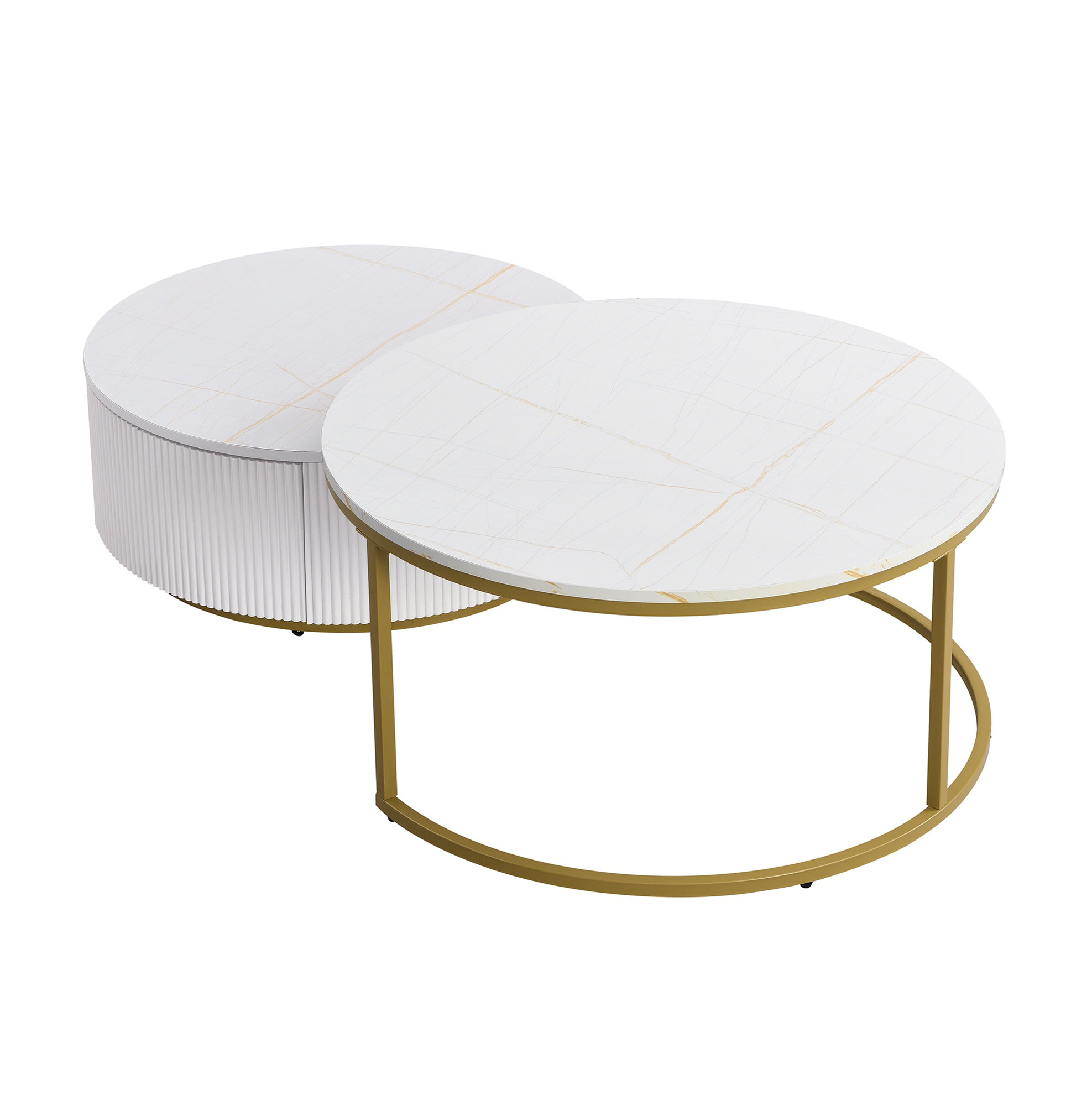 Everly Quinn Modern Round Nesting Coffee Table Fluted with Drawer in ...