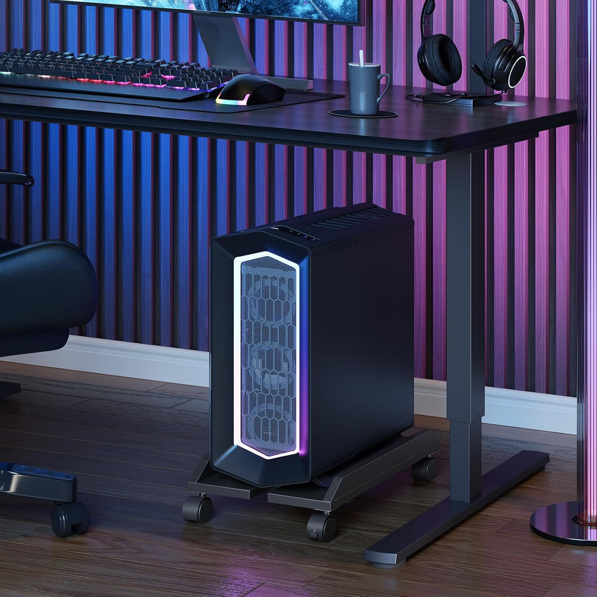 caimen Adjustable PC Stand With Locking Casters, Rolling Under Desk CPU ...