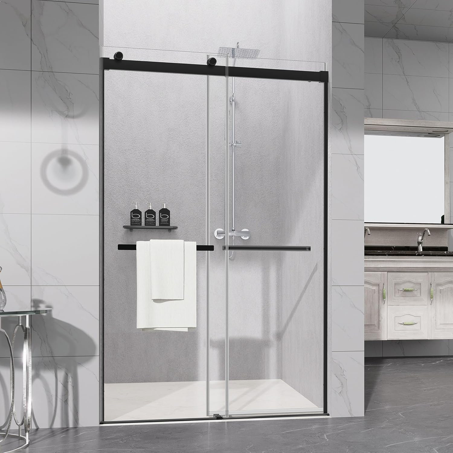 Sunrosa Lustre 48" W X 76" H Double Sliding Semi- Frameless Shower Door ...