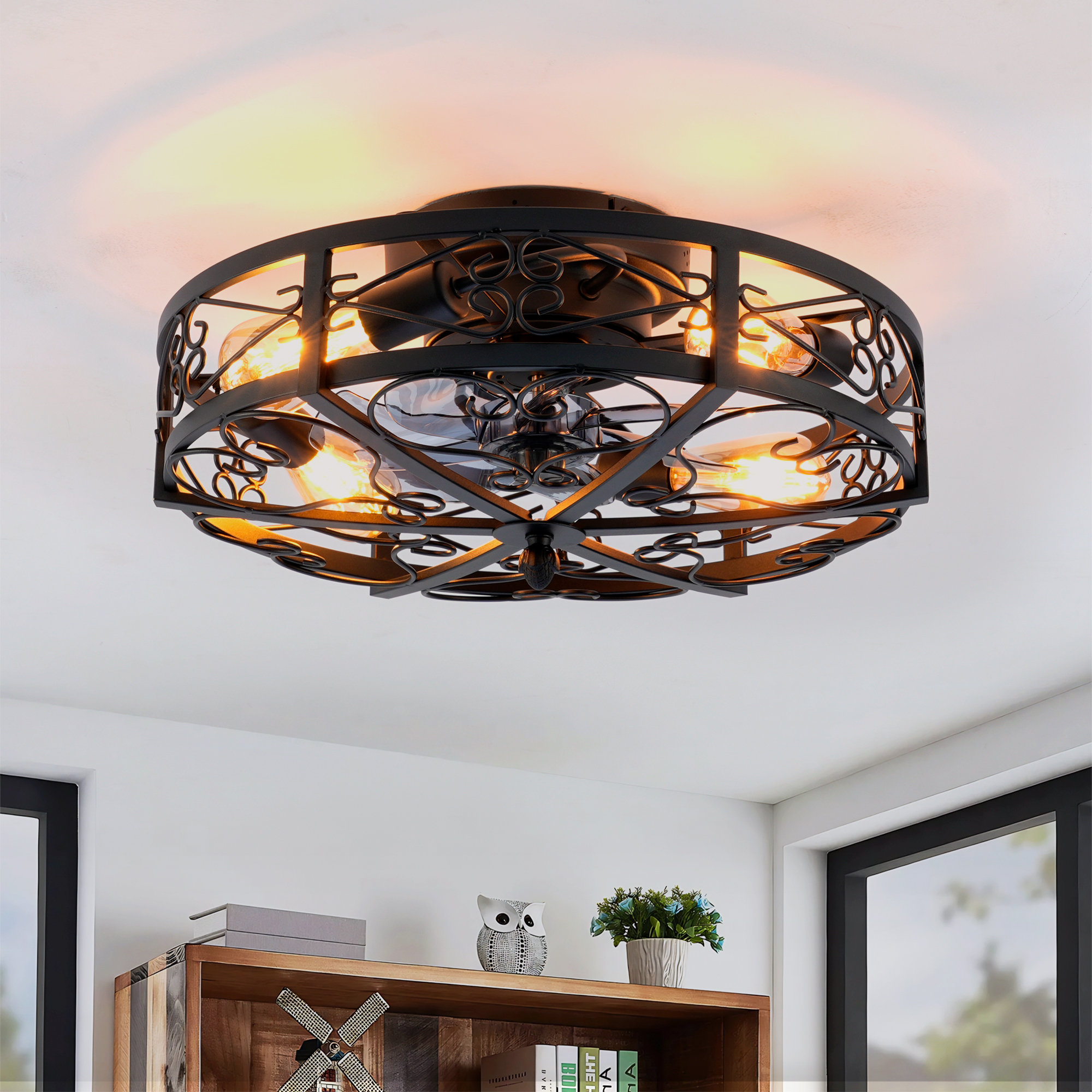 17 Stories 20”in Caged Flush Mount Ceiling Fans with Lights - Wayfair ...